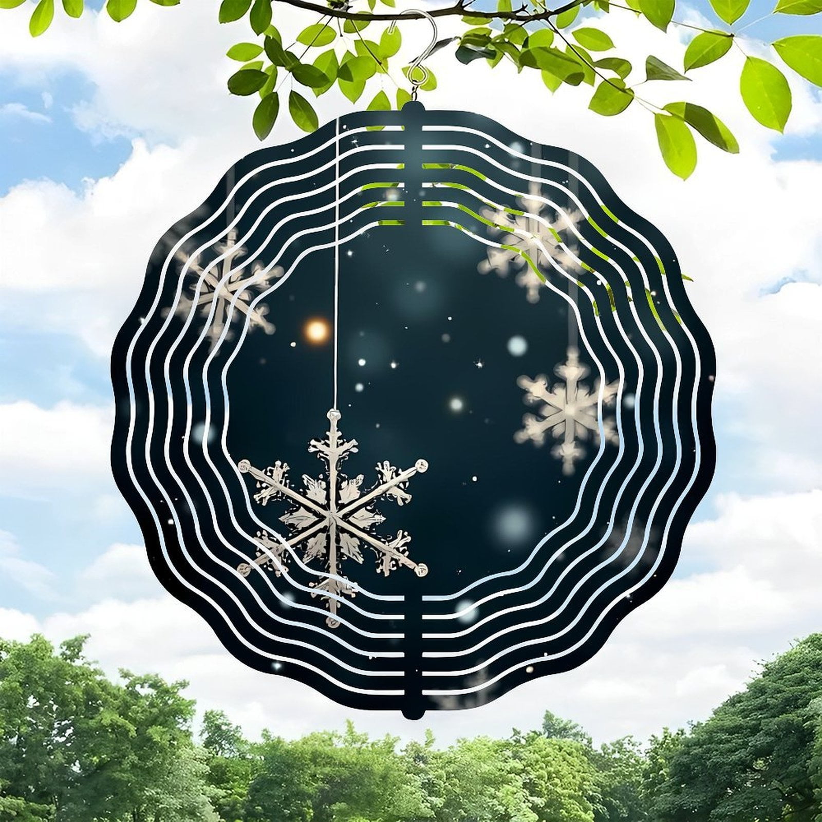 Metal Hanging Wind Spinner with Snowflake Design - Elegant Garden Wind ...