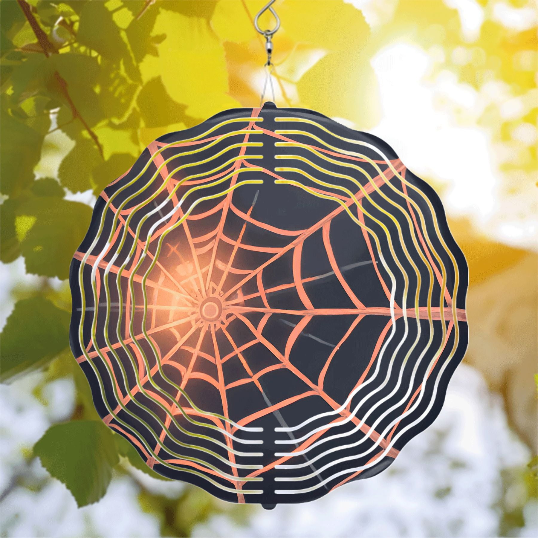 Metal Hanging Wind Spinner with Symmetrical Spider Web Design Dark with ...