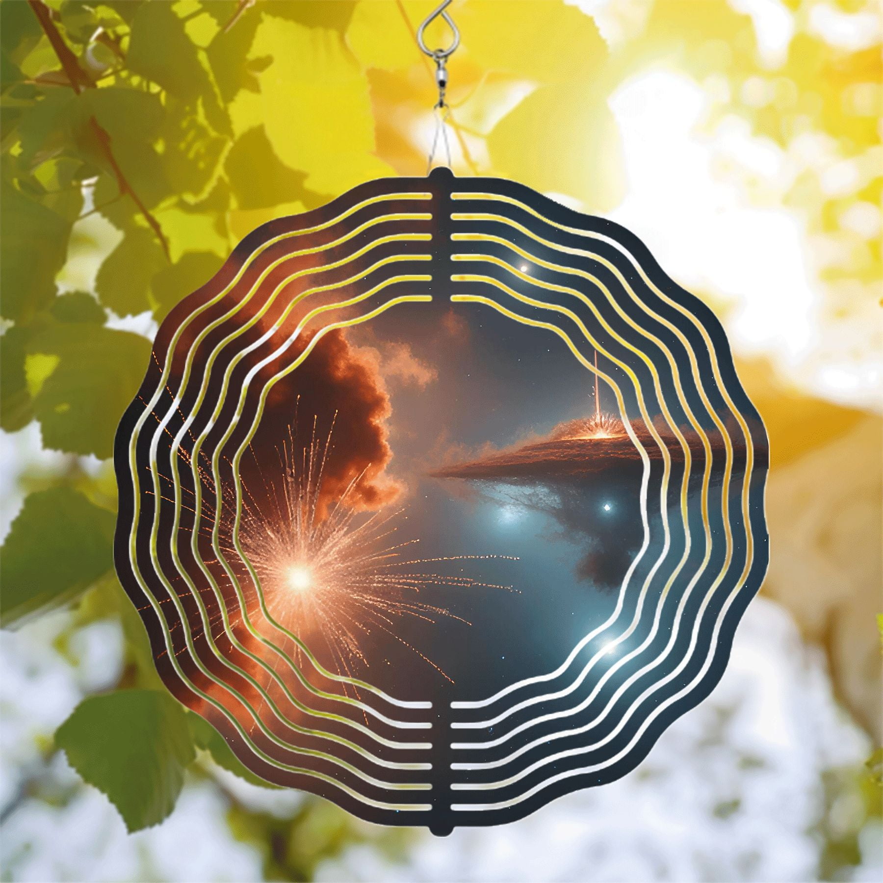 Metal Hanging Wind Spinners & Chimes - Celestial Design with Vibrant ...