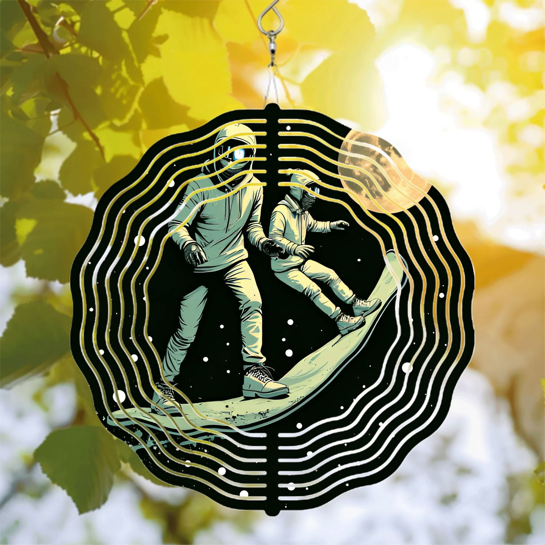 Metal Hanging Wind Spinners & Chimes - Celestial Wave Patterns for Yard ...