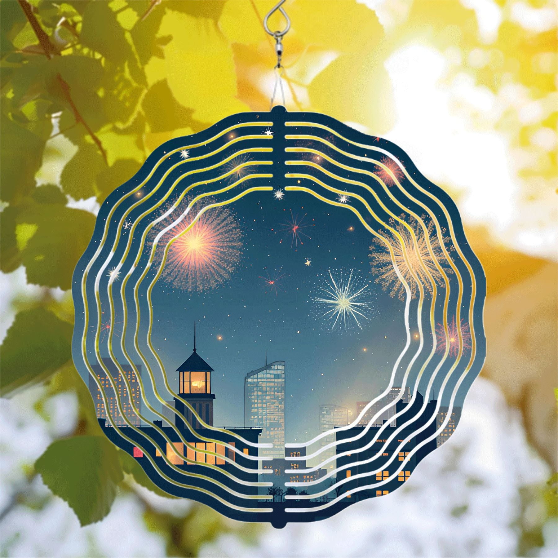 Metal Hanging Wind Spinners & Chimes - Concentric Wave Design Colorful ...
