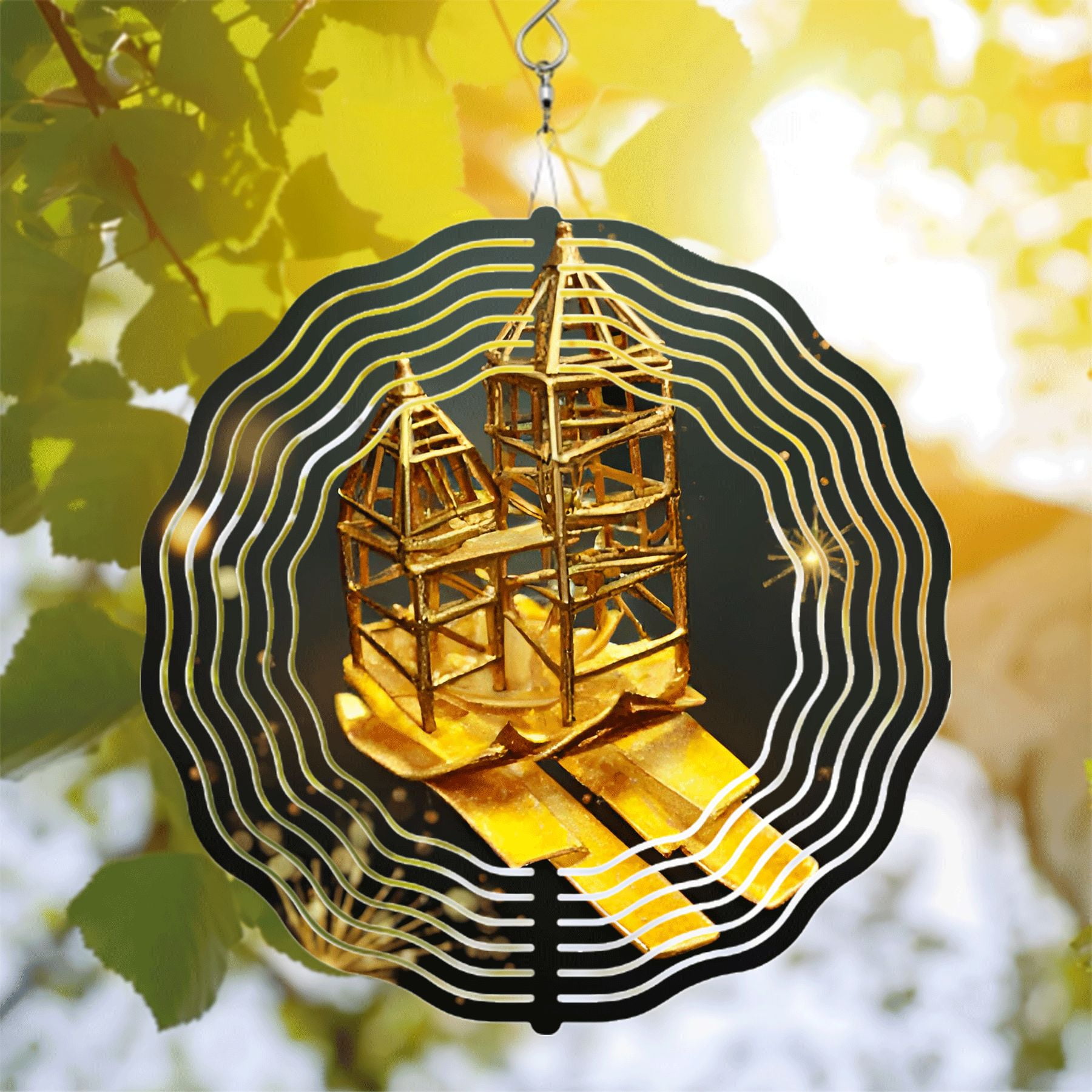 Metal Hanging Wind Spinners & Chimes - Futuristic Golden Design with ...