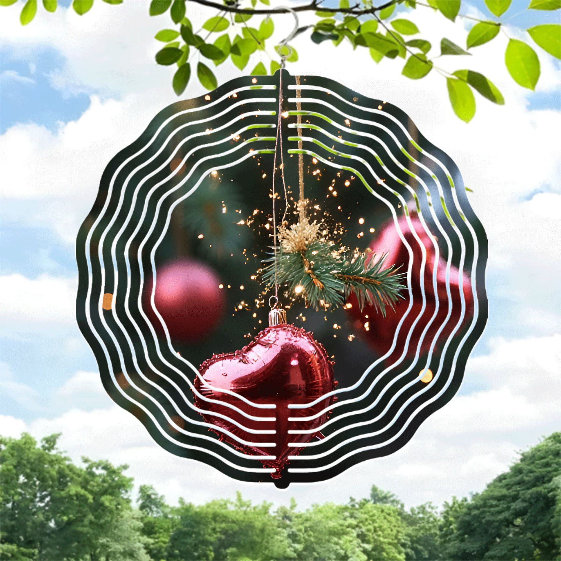 Metal Hanging Wind Spinners & Chimes - Heart-Shaped Shiny Finish Modern ...