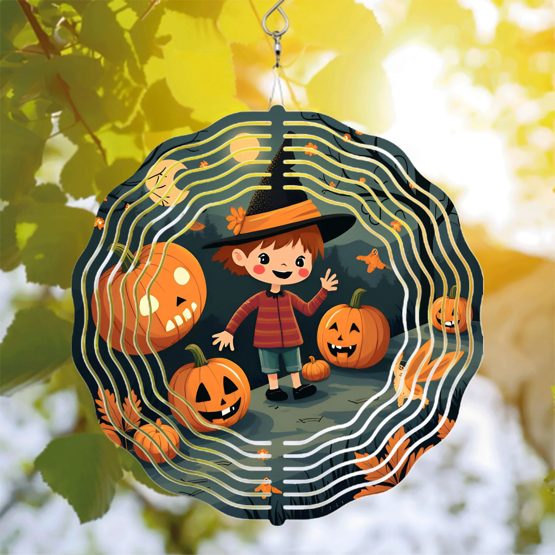 Metal Hanging Wind Spinners & Chimes for Yard - Whimsical Pumpkin Patch ...