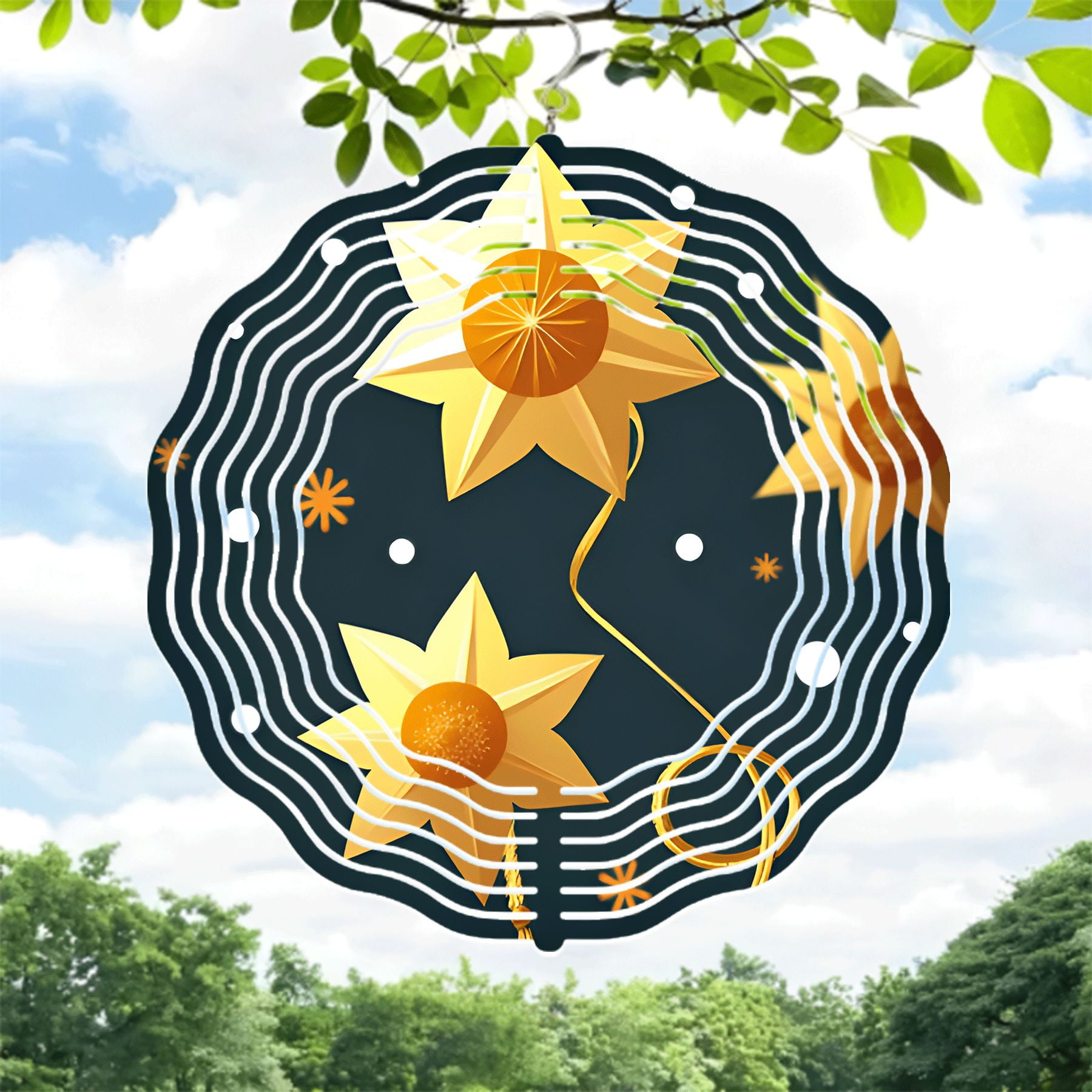 Metal Hanging Wind Spinners - Origami Star Design with Orange Centers ...