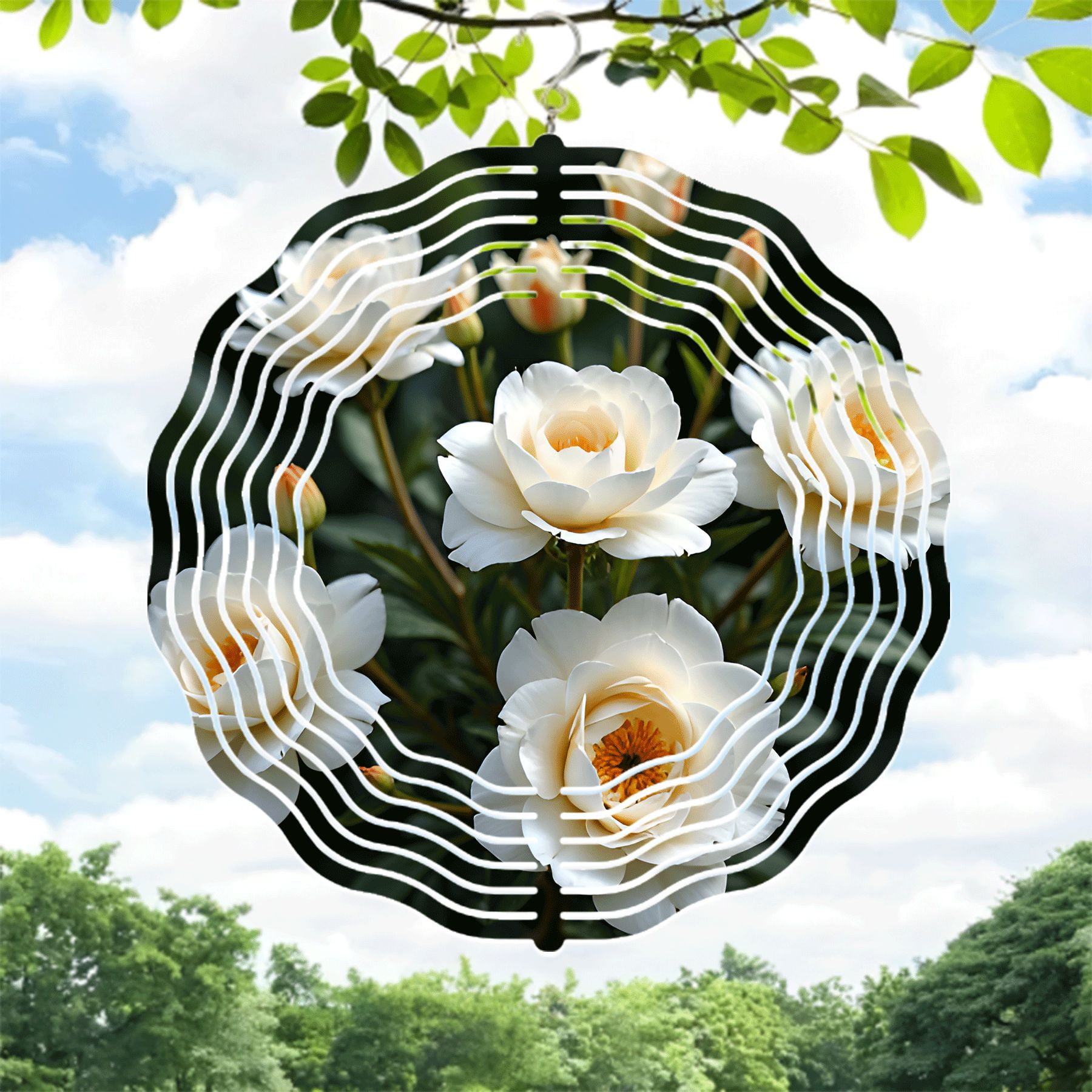 Metal Hanging Wind Spinners with Abstract Circular Design & Wavy Lines ...