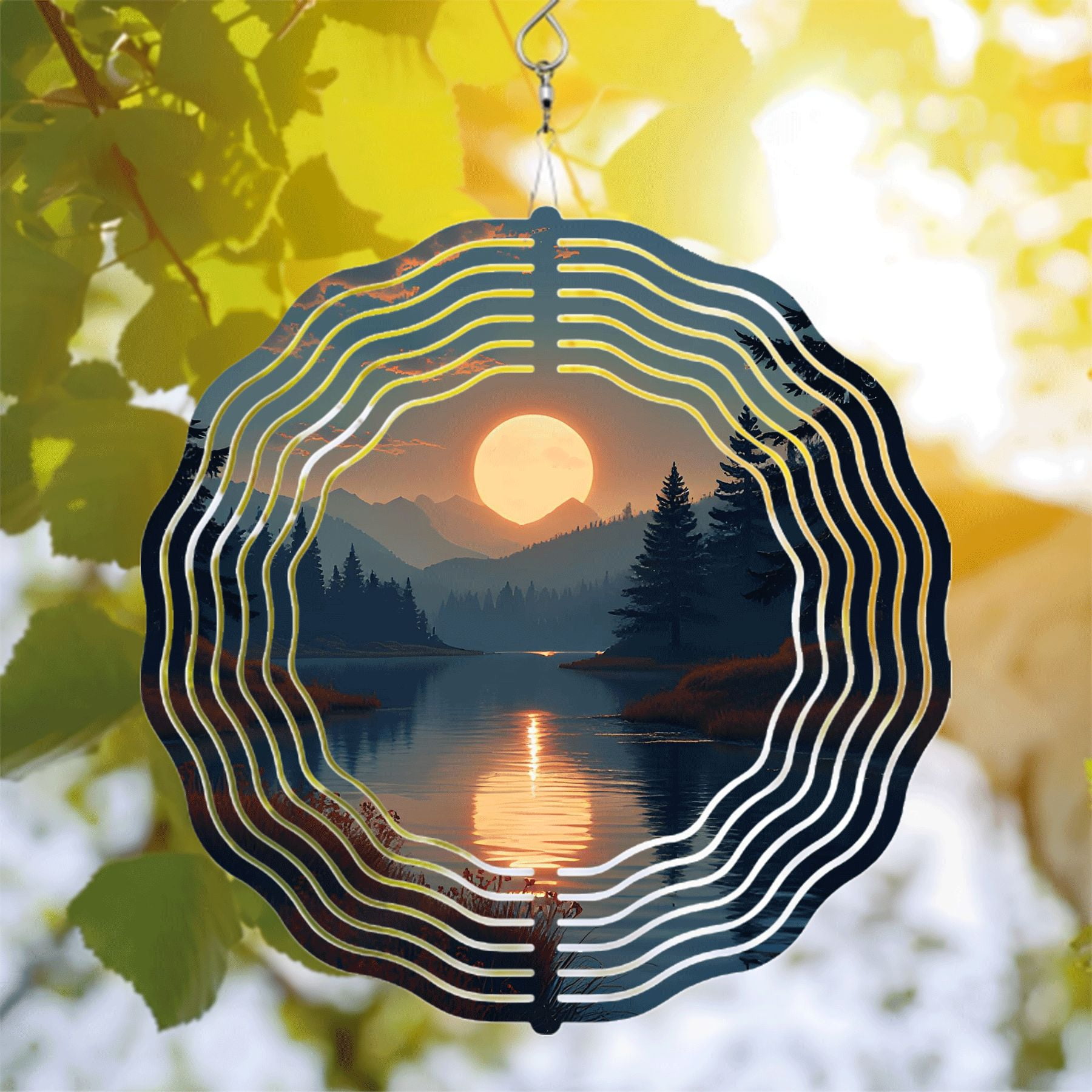 Metal Hanging Wind Spinners with Abstract Concentric Circle Design ...