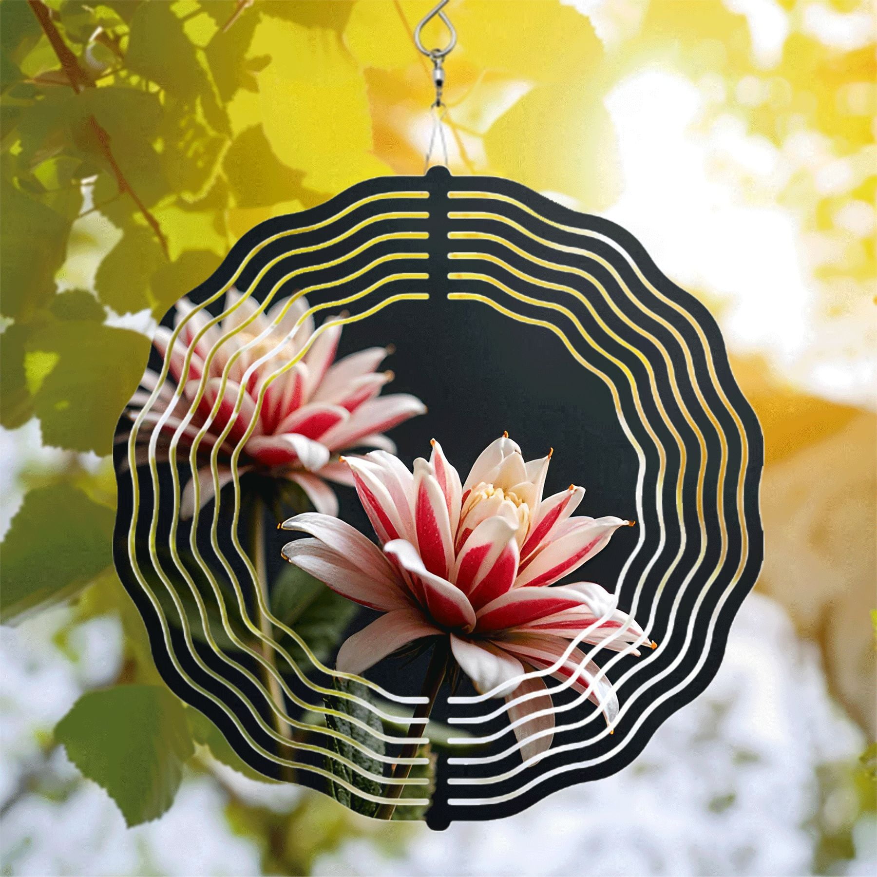 Metal Hanging Wind Spinners with Abstract Concentric Line Design ...
