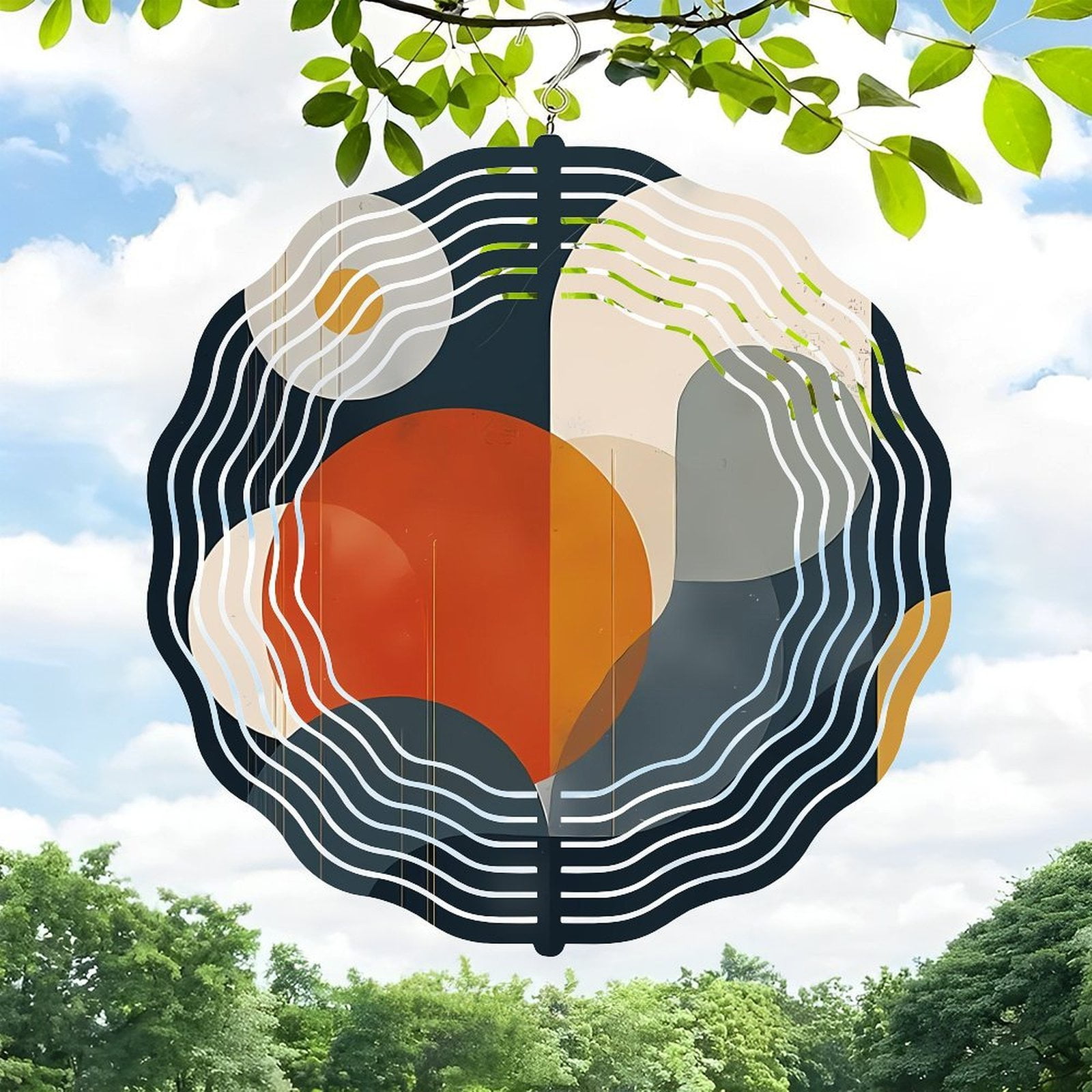Metal Hanging Wind Spinners with Abstract Earthy Tones - Wavy Lines ...