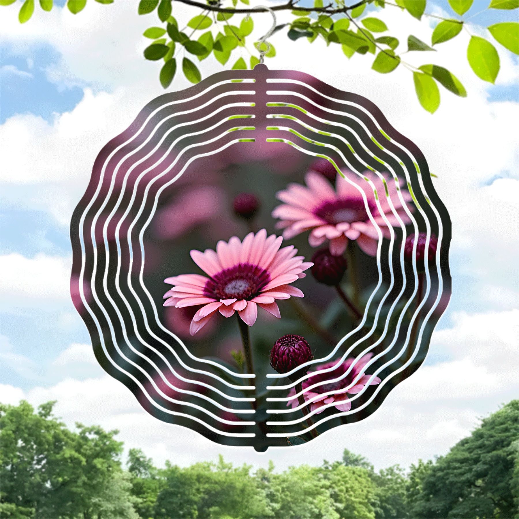 Metal Hanging Wind Spinners with Circular Floral Design - Elegant Wind ...