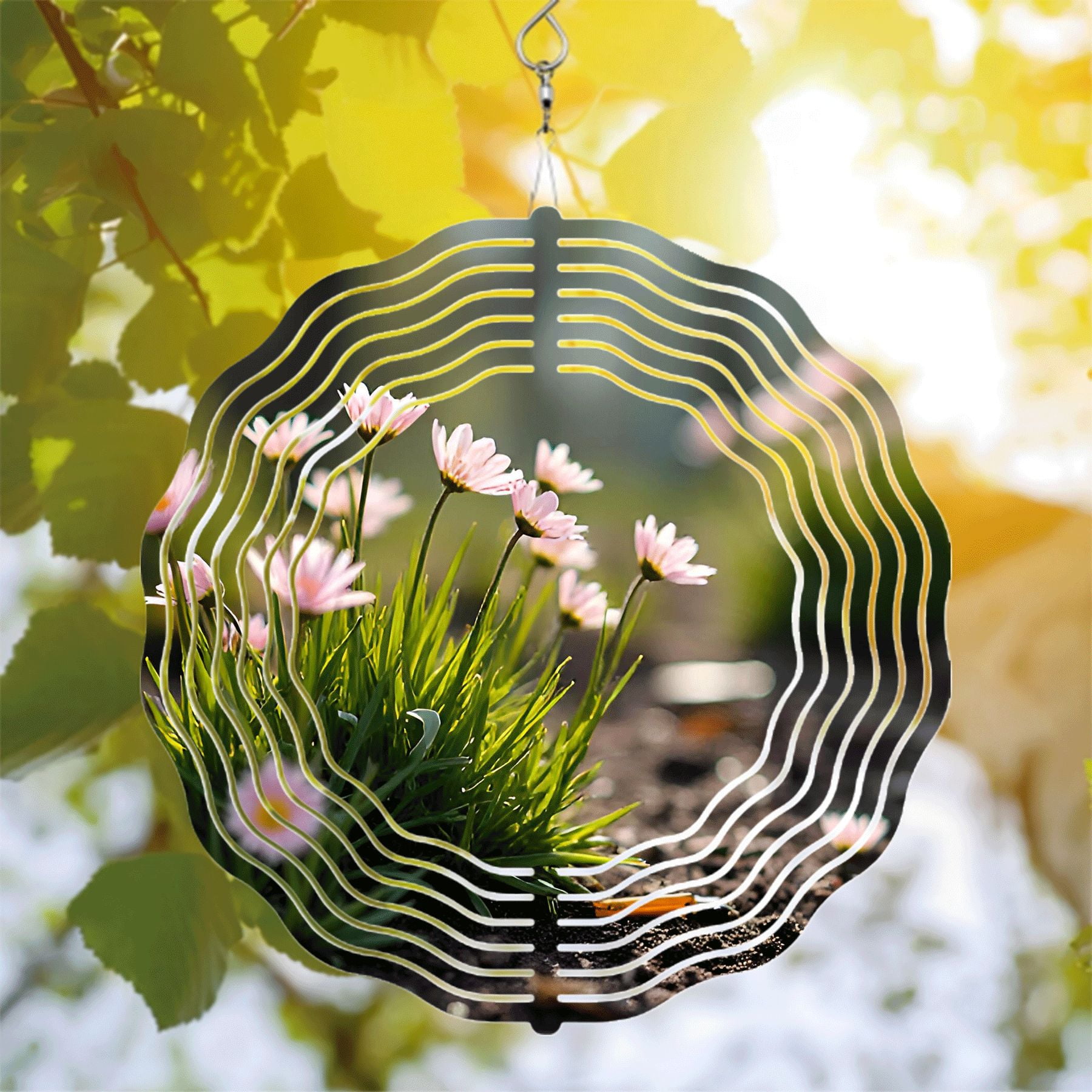 Metal Hanging Wind Spinners with Circular Floral Design - Elegant Wind ...
