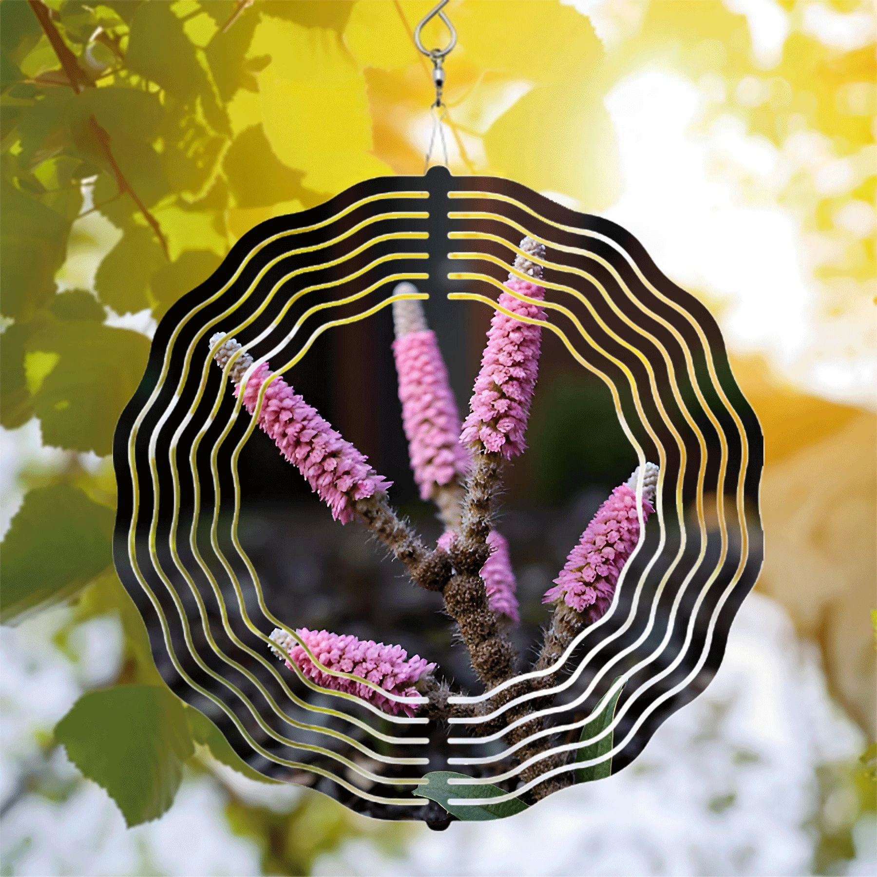 Metal Hanging Wind Spinners with Circular Floral Design & Wave - Like ...