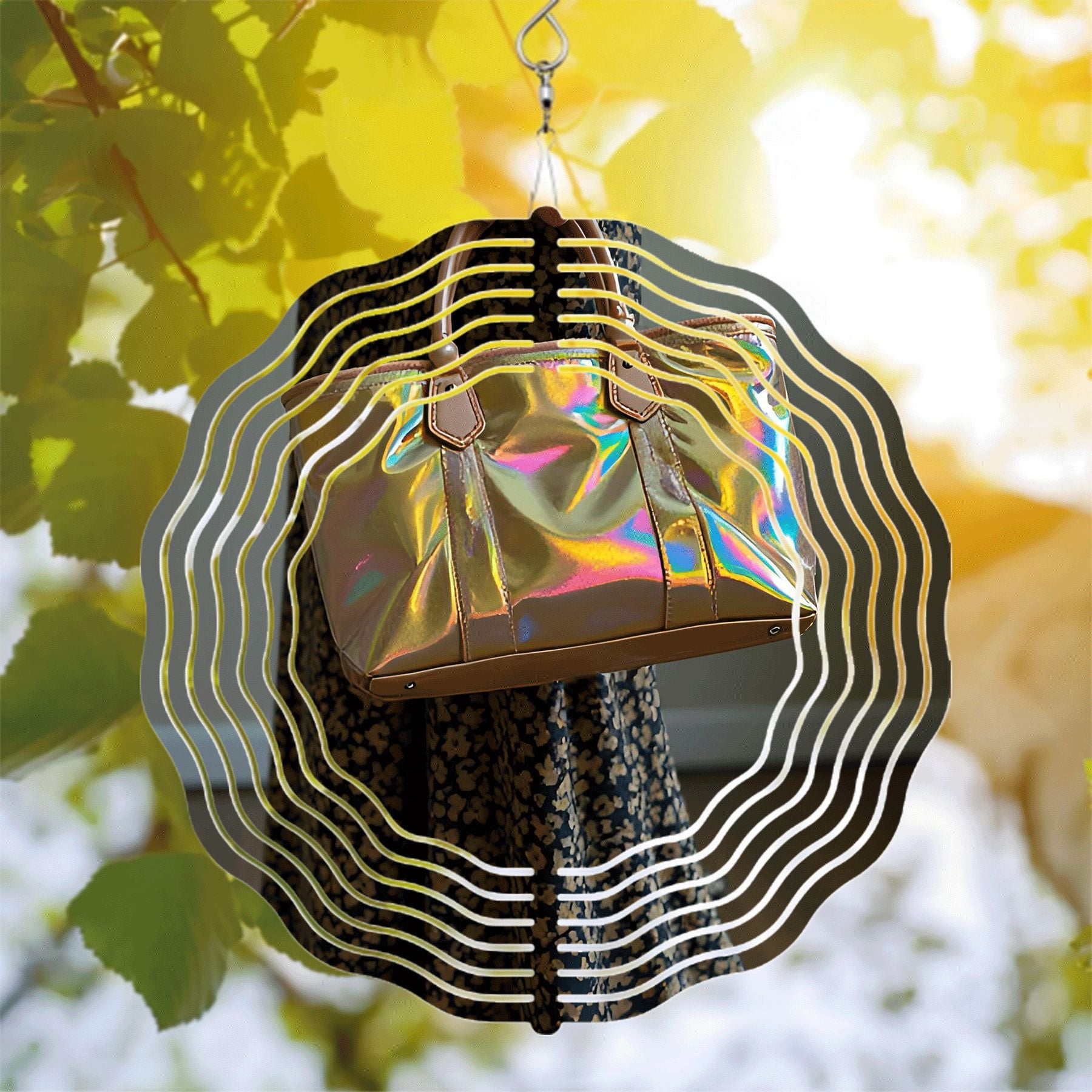 Metal Hanging Wind Spinners with Circular Patterns and Wavy Lines ...
