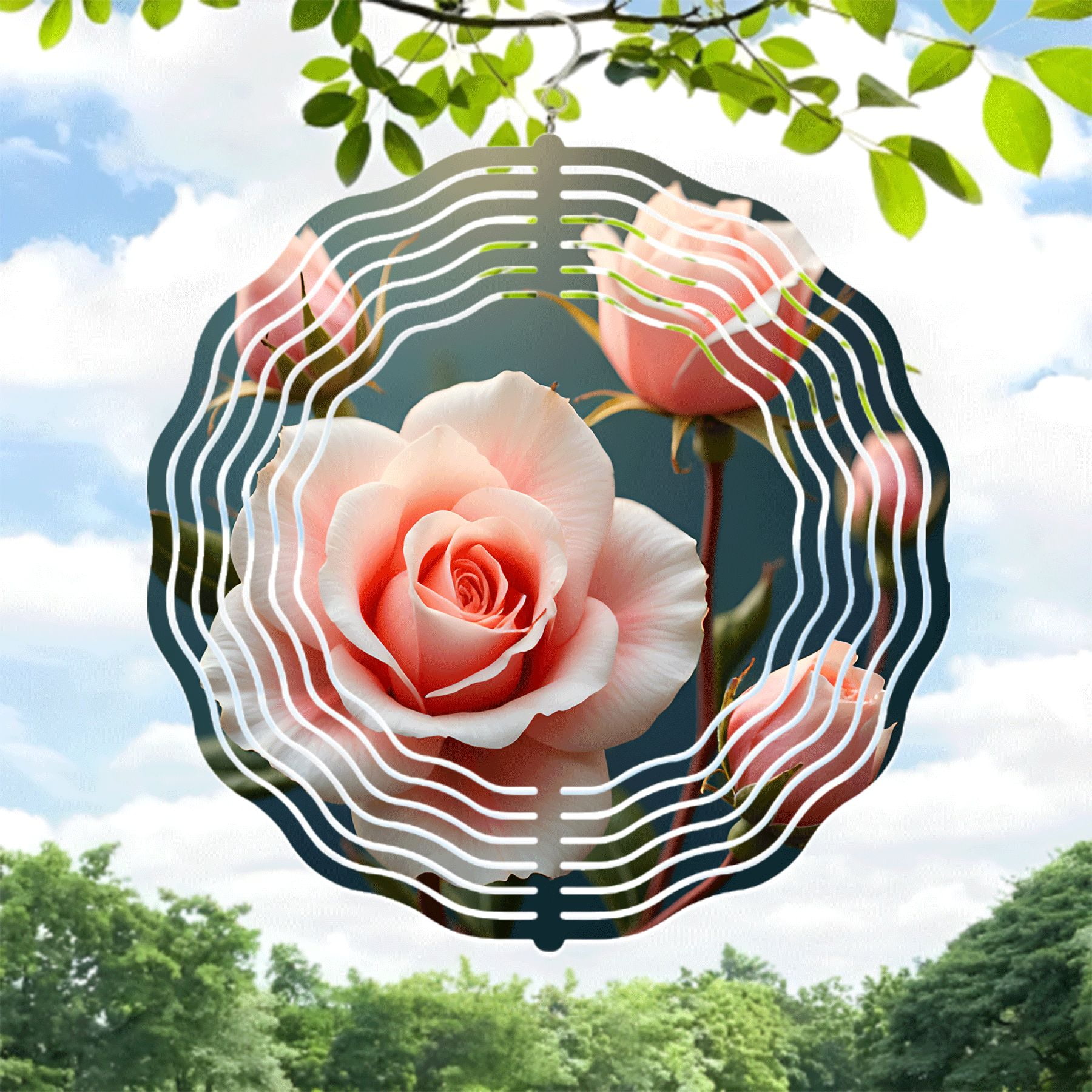 Metal Hanging Wind Spinners with Circular White Pattern Design ...