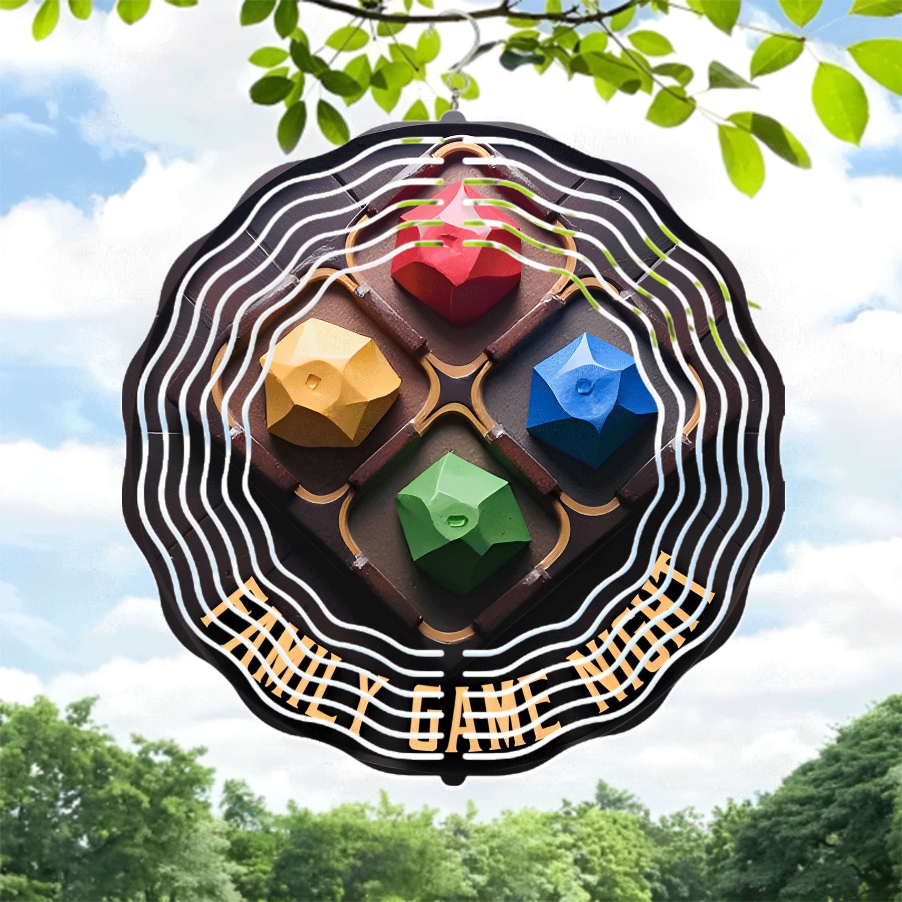Metal Hanging Wind Spinners with Colorful Polyhedral Design - Diamond ...