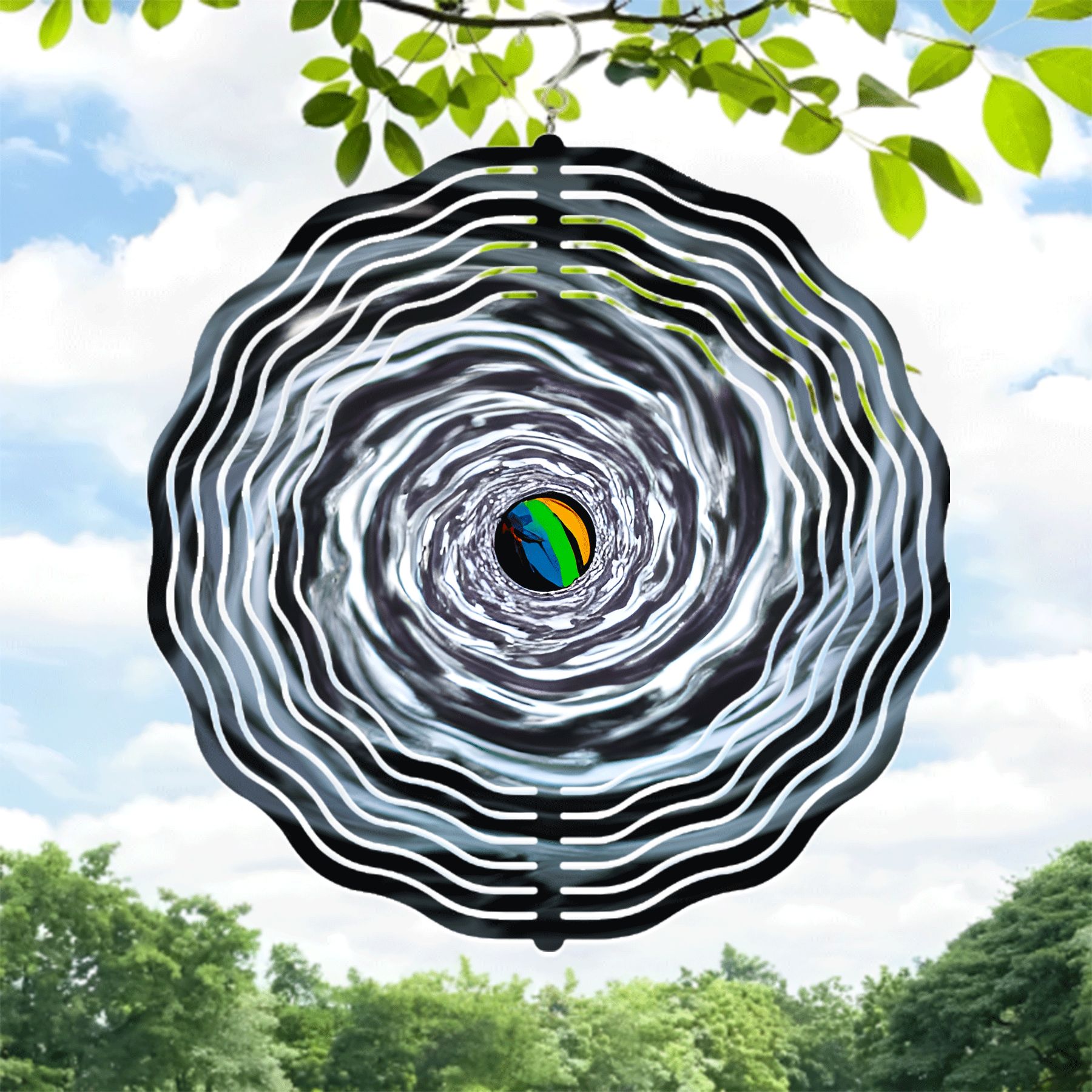 Metal Hanging Wind Spinners with Colorful Segmented Sphere ...