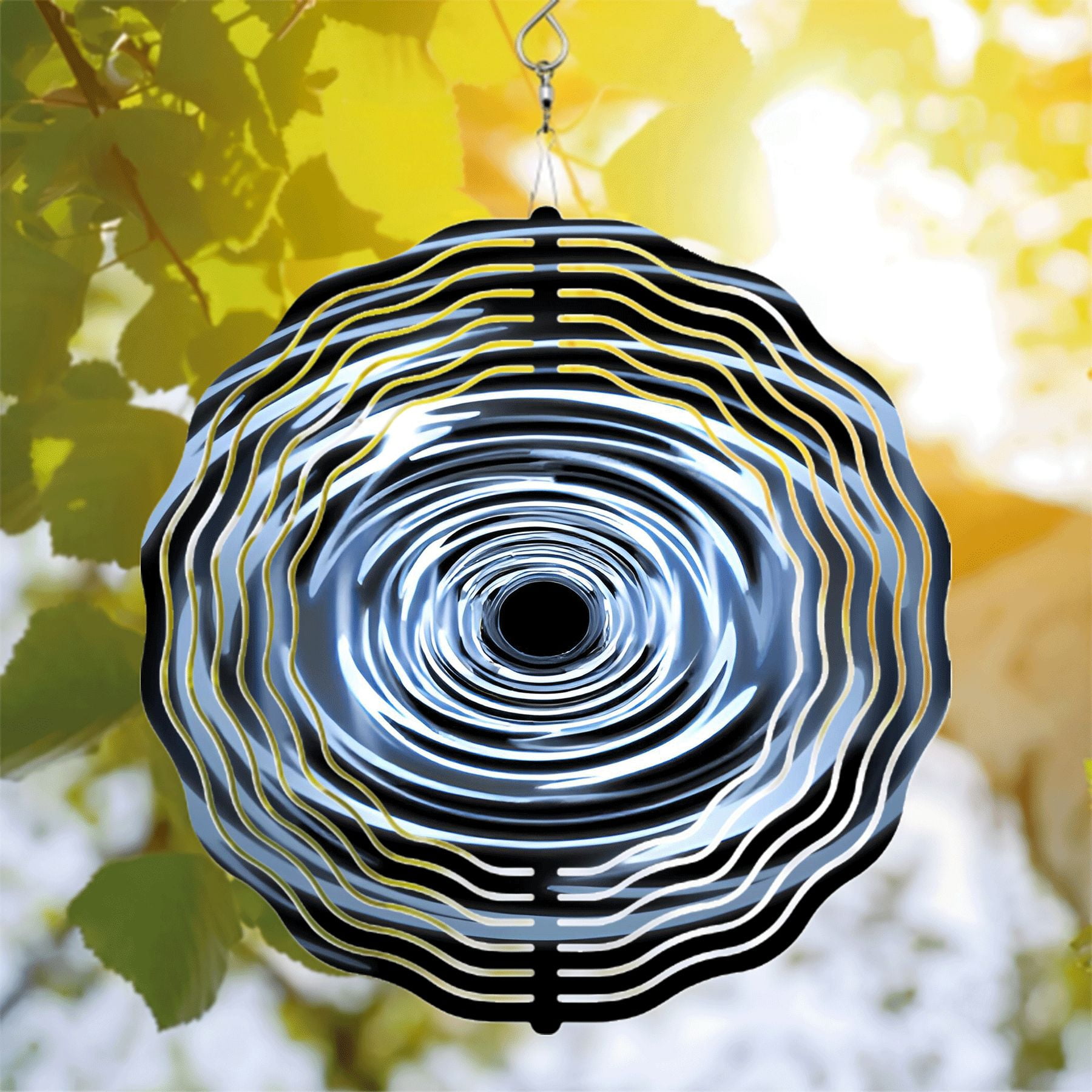 Metal Hanging Wind Spinners with Concentric Blue and White Rings ...