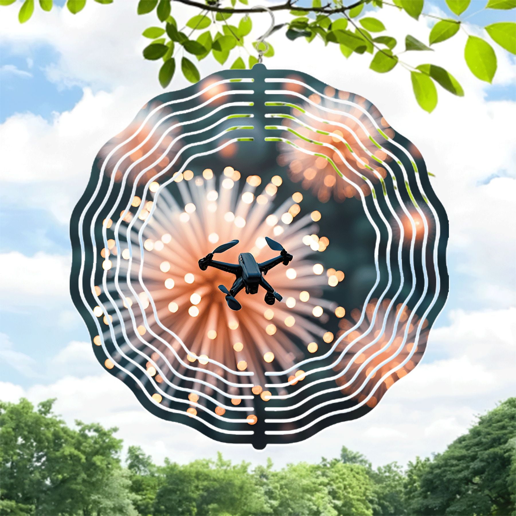 Metal Hanging Wind Spinners with Concentric Circle Design - Dynamic ...