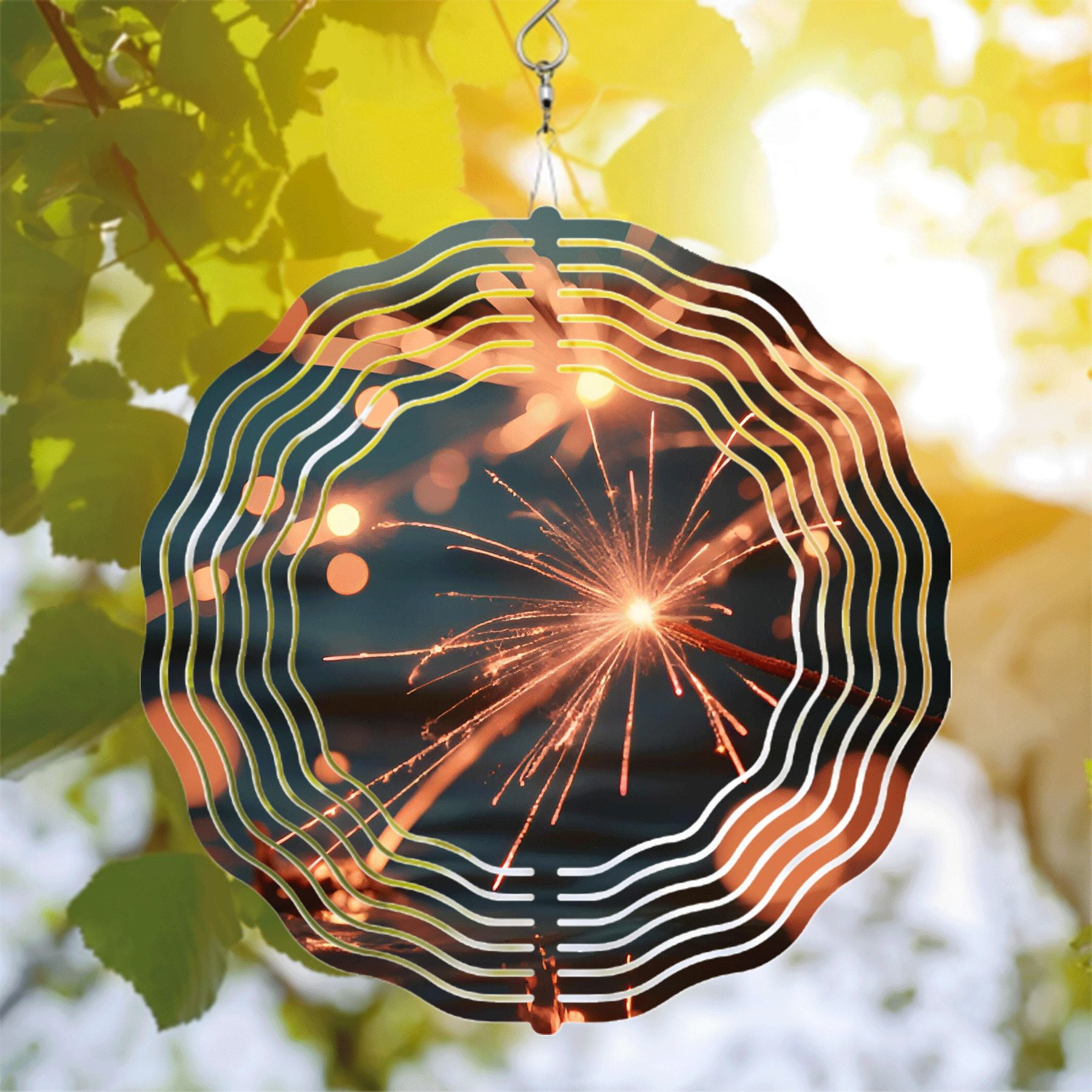 Metal Hanging Wind Spinners with Concentric Circular Design Fireworks ...