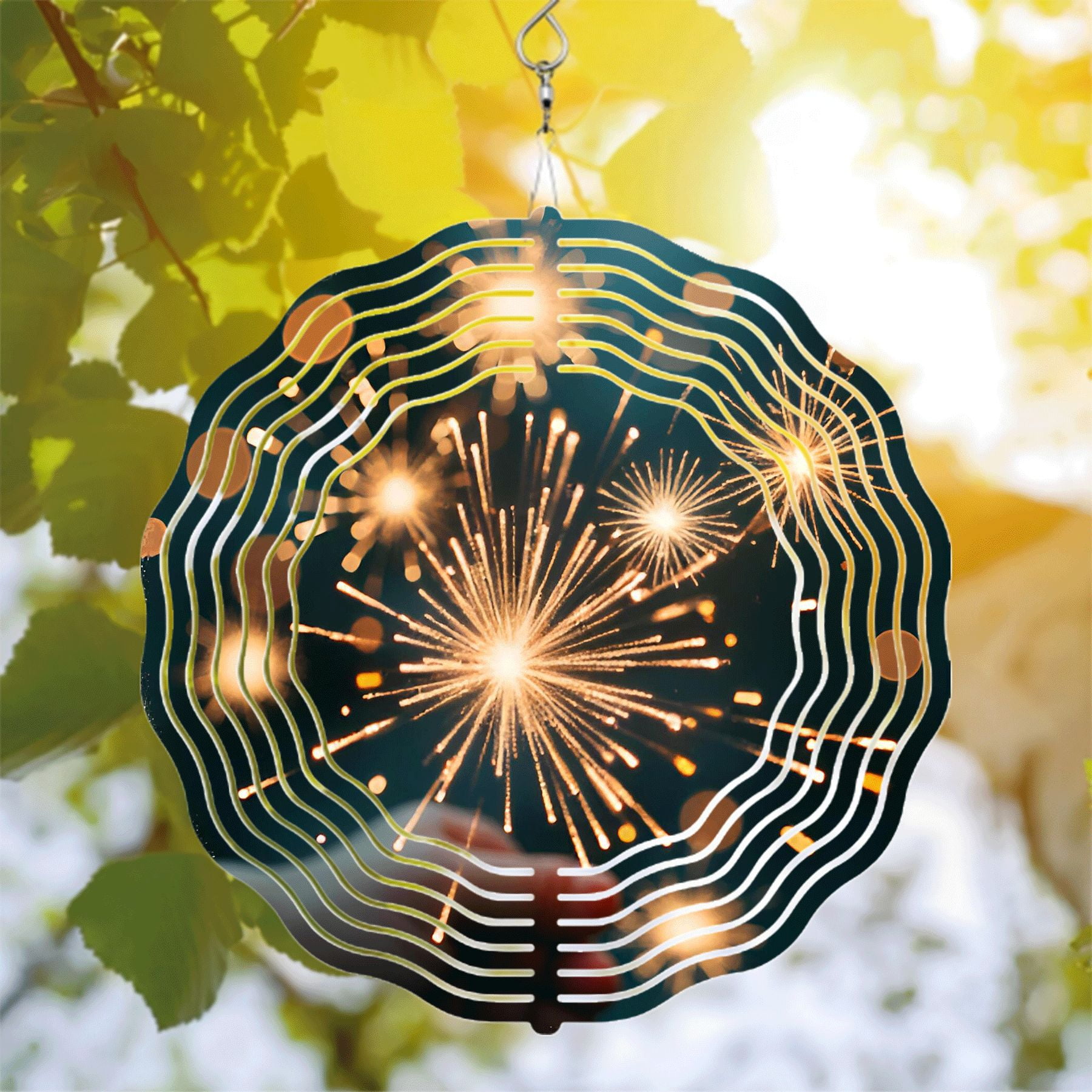 Metal Hanging Wind Spinners with Concentric Circular Design & Golden ...