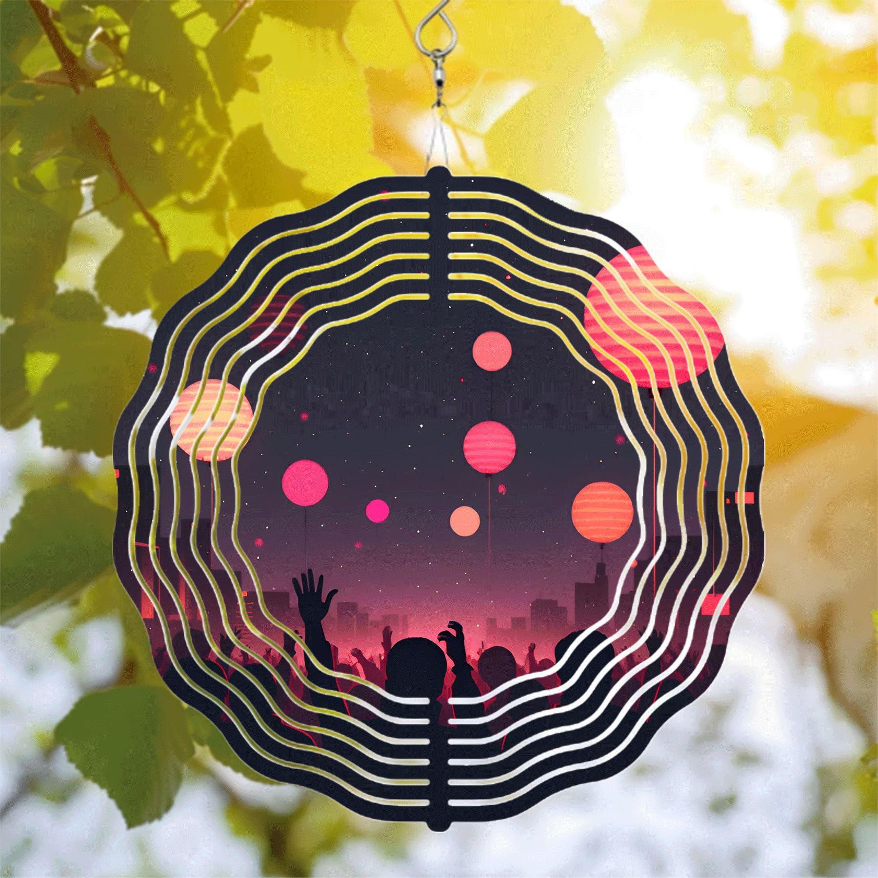 Metal Hanging Wind Spinners with Concentric Circular Design - Vibrant ...