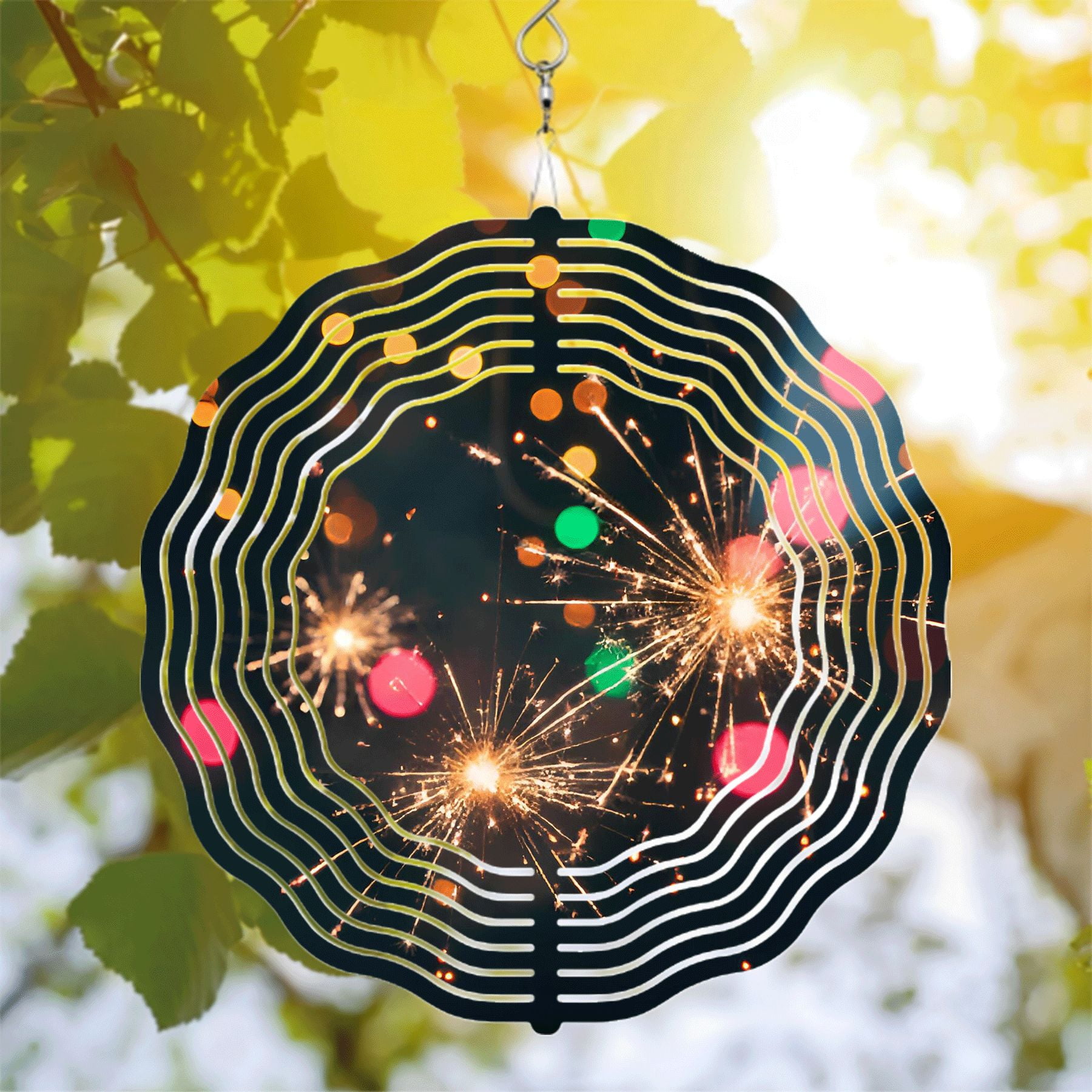 Metal Hanging Wind Spinners with Concentric Circular Pattern & Colorful ...