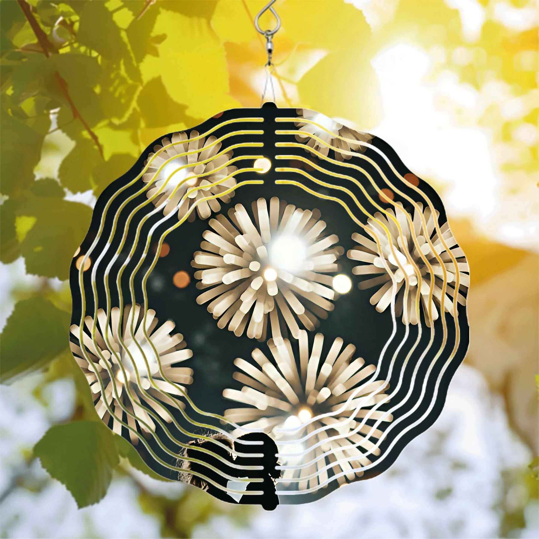 Metal Hanging Wind Spinners with Concentric Circular Pattern & Firework ...