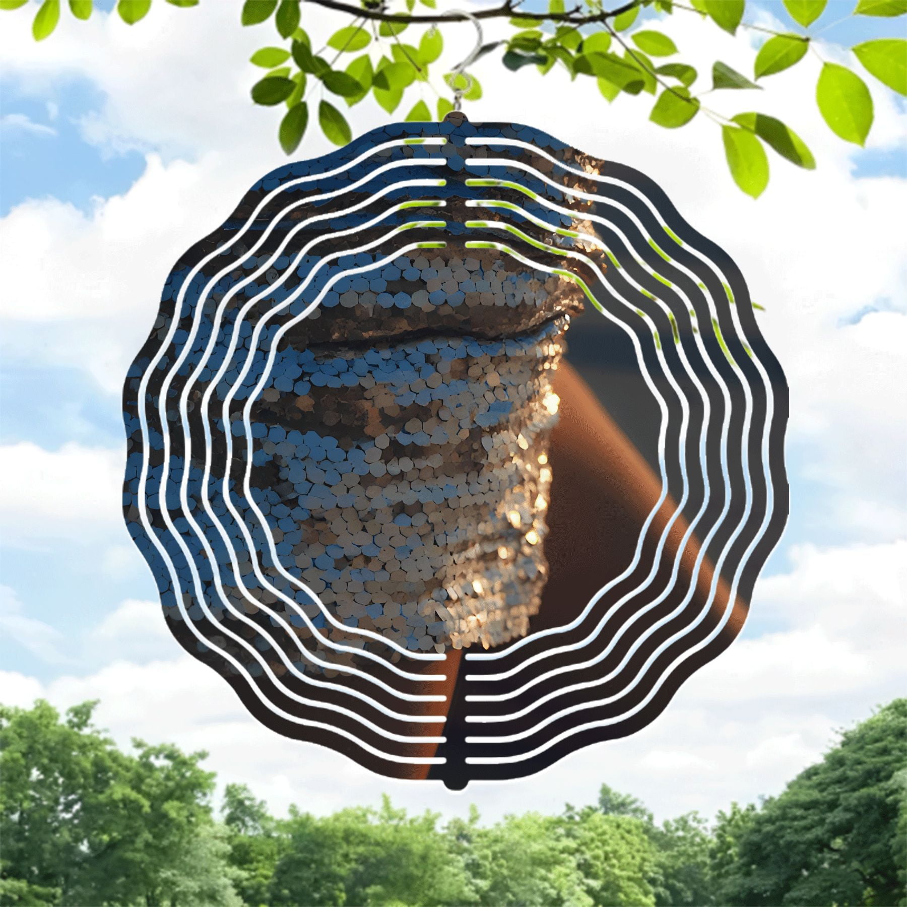 Metal Hanging Wind Spinners with Concentric Circular Pattern - Shiny ...