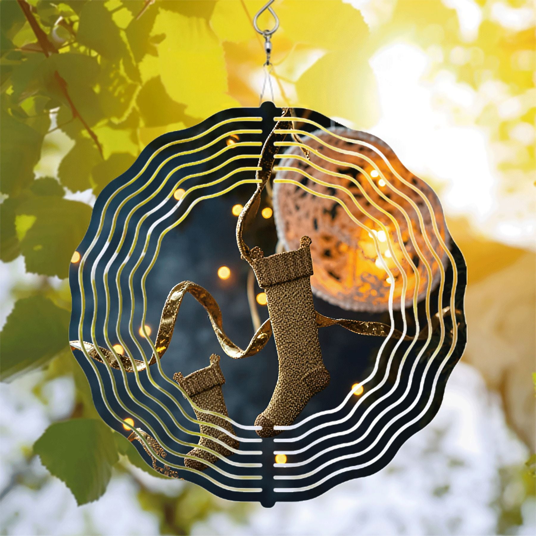Metal Hanging Wind Spinners with Concentric Circular Pattern & Warm ...