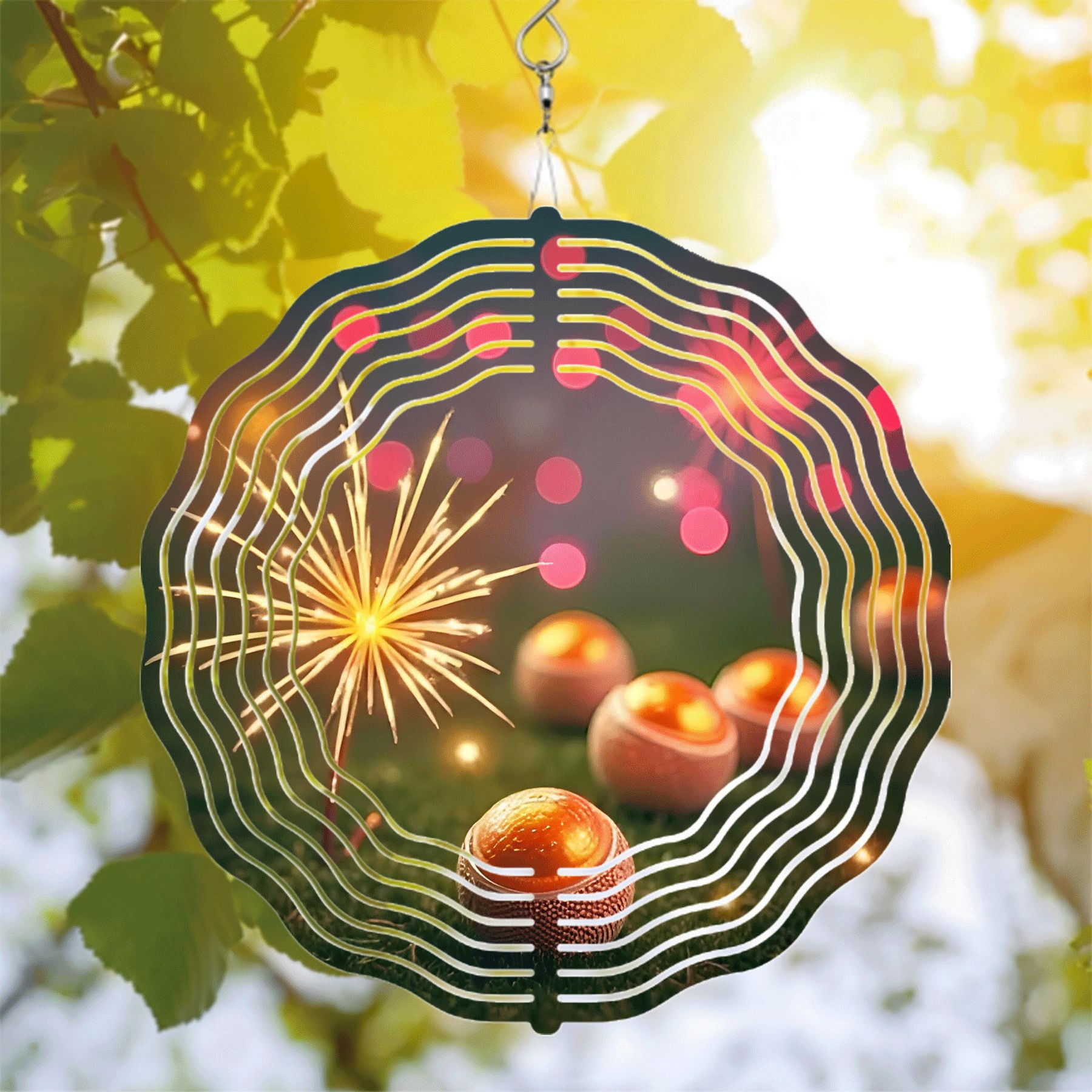 Metal Hanging Wind Spinners with Concentric Circular Patterns - Glowing ...