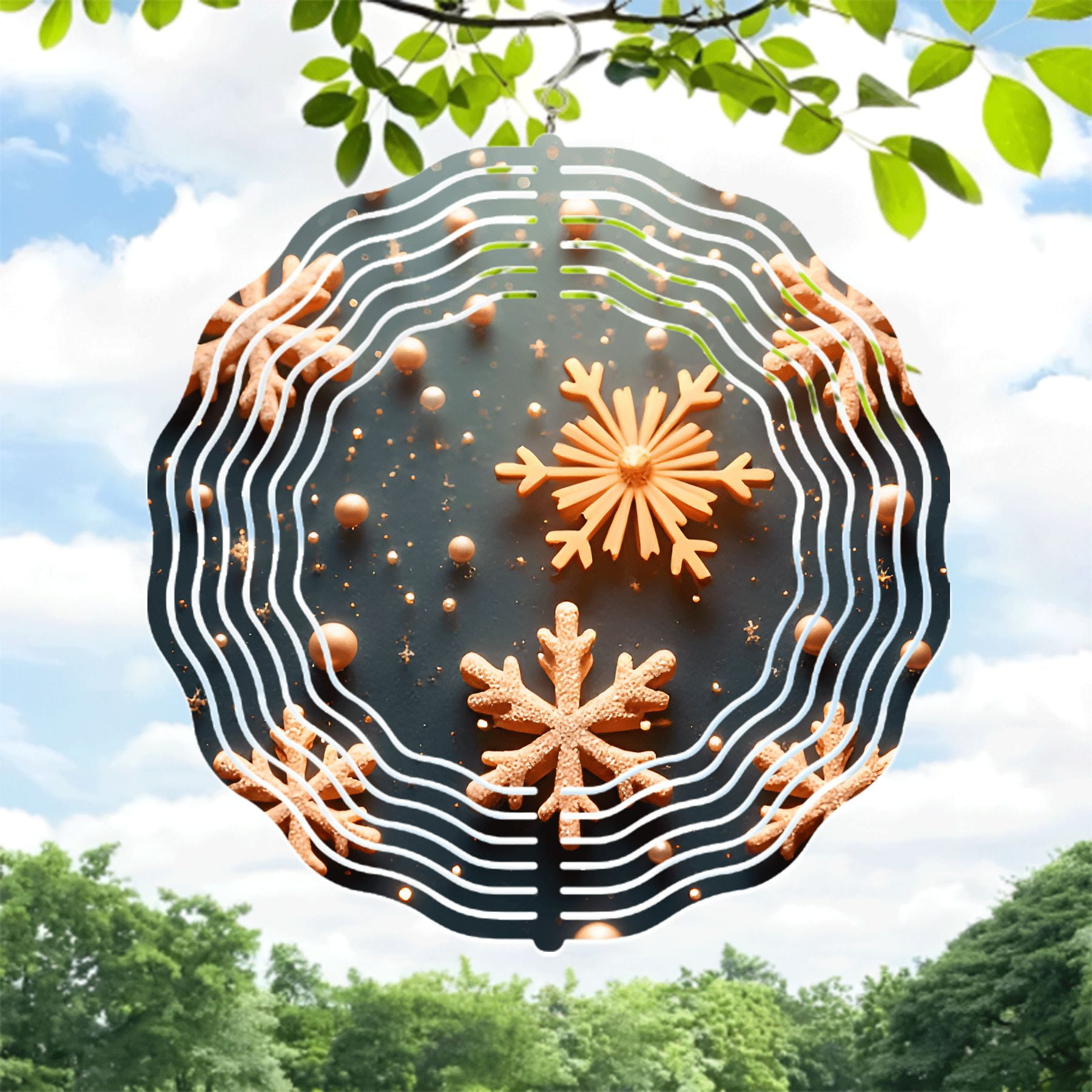 Metal Hanging Wind Spinners with Concentric Circular Patterns & Orange ...