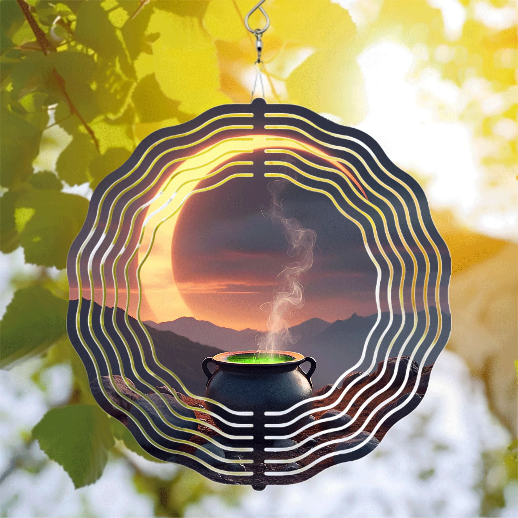 Metal Hanging Wind Spinners with Concentric Circular Patterns - Serene ...