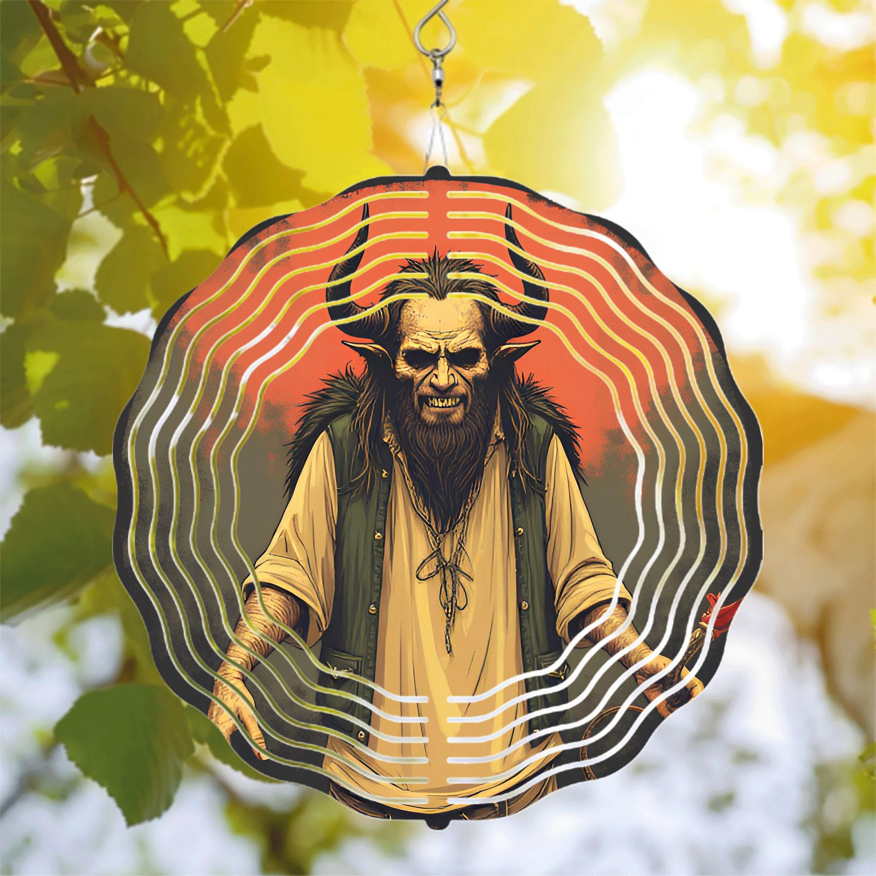 Metal Hanging Wind Spinners with Concentric Circular Patterns in Orange ...