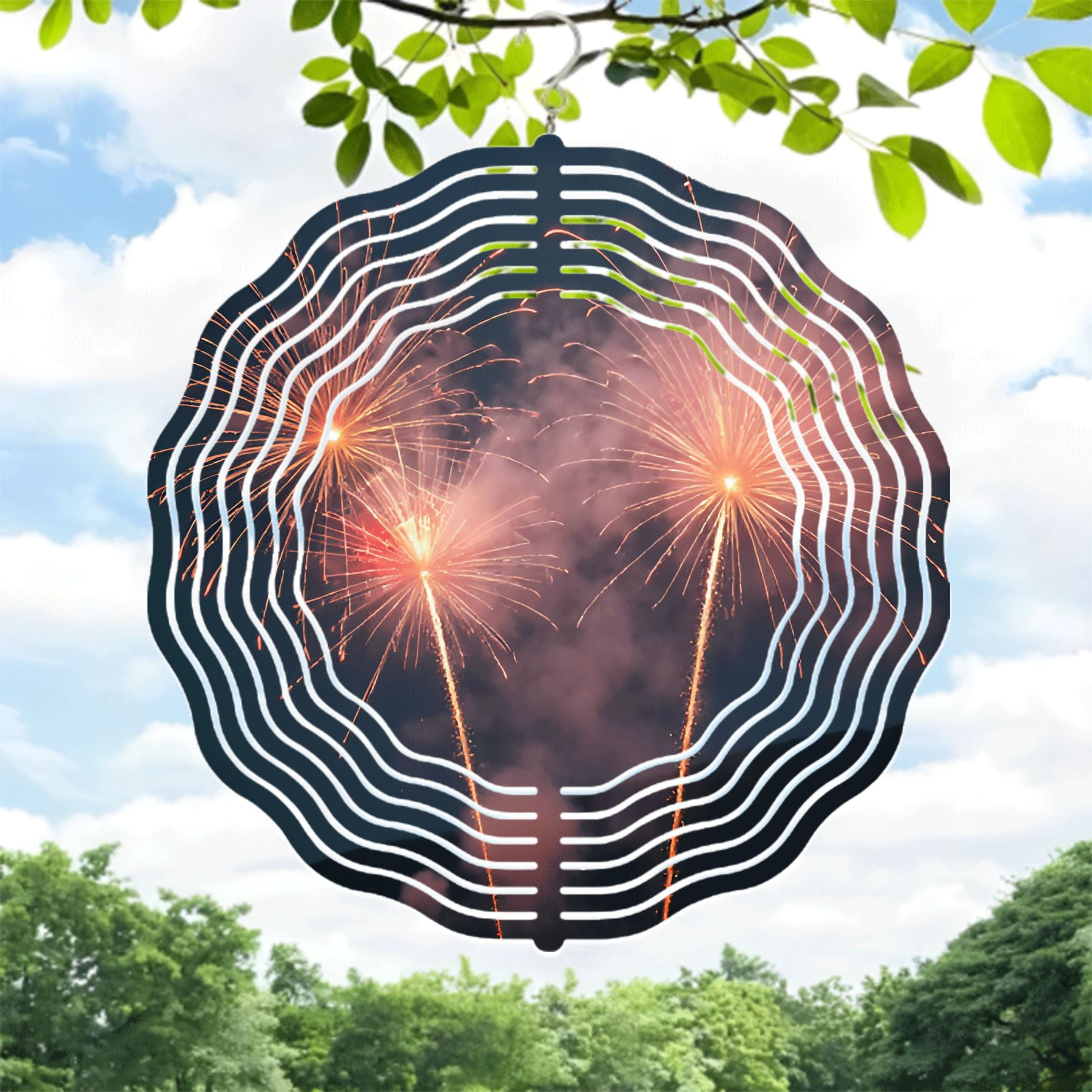 Metal Hanging Wind Spinners with Concentric Circular Wave Design ...