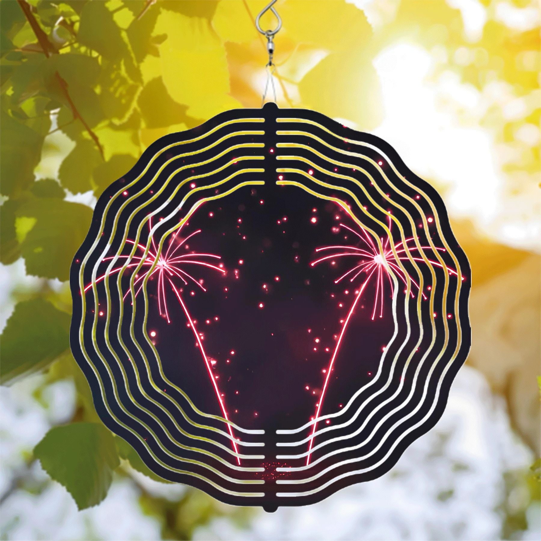 Metal Hanging Wind Spinners with Concentric Circular Waves & Bright Red ...