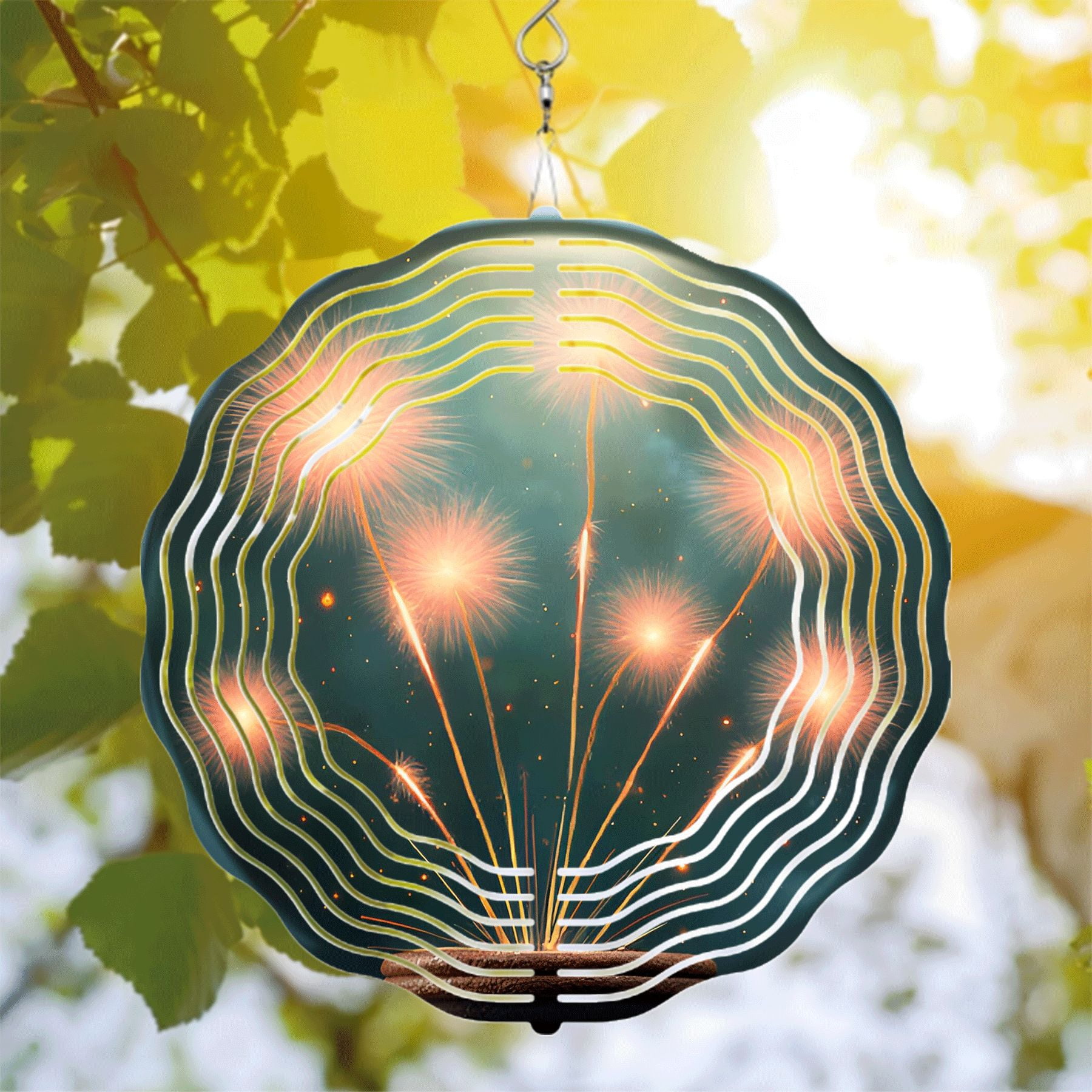 Metal Hanging Wind Spinners with Concentric Floral Design & Bright ...