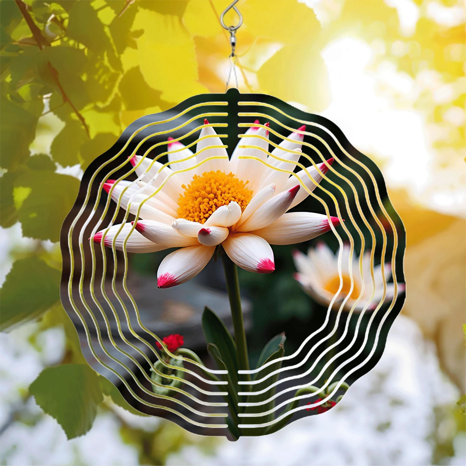 Metal Hanging Wind Spinners with Concentric Line Design - Beautiful ...