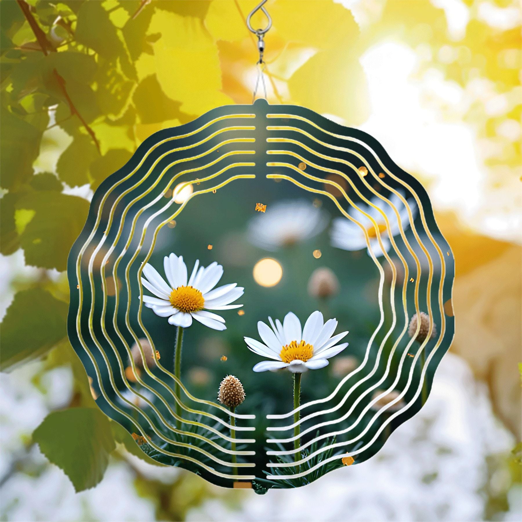 Metal Hanging Wind Spinners with Concentric Line Design - Elegant Wind ...