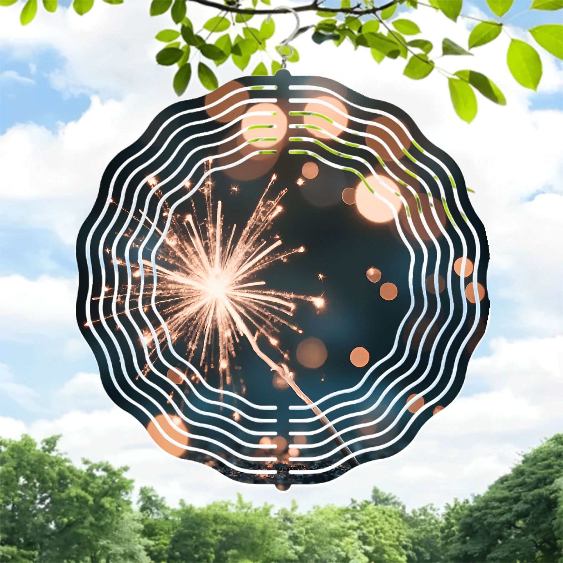 Metal Hanging Wind Spinners with Concentric Radiating Lines & Firework ...