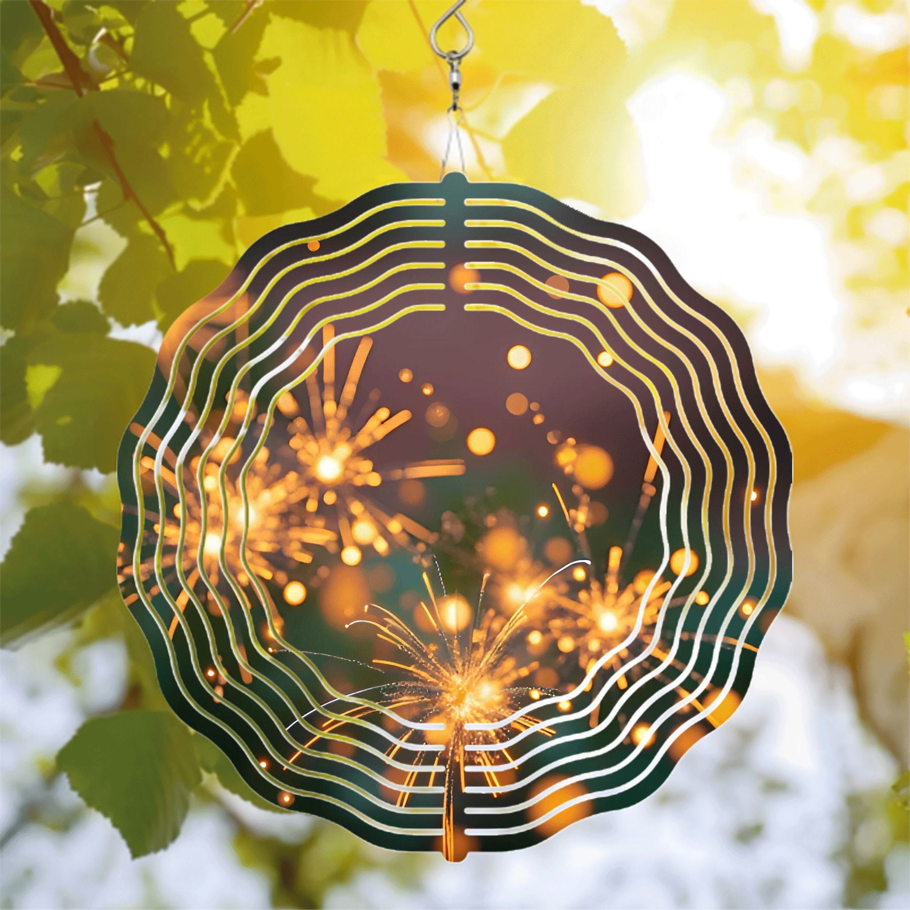 Metal Hanging Wind Spinners with Concentric Ring Design & Glowing ...