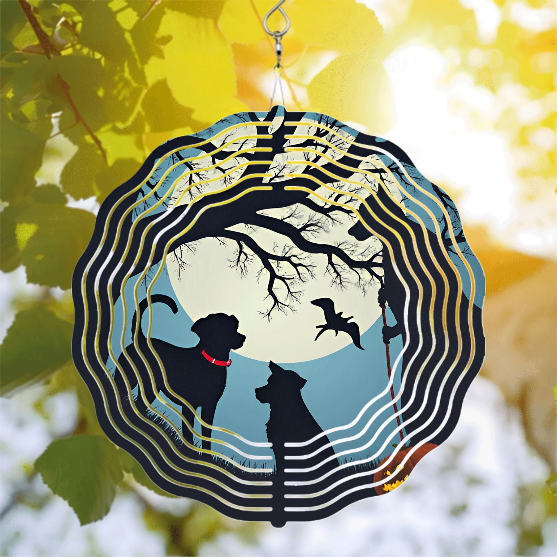 Metal Hanging Wind Spinners with Concentric Rings & Silhouettes of Dogs ...