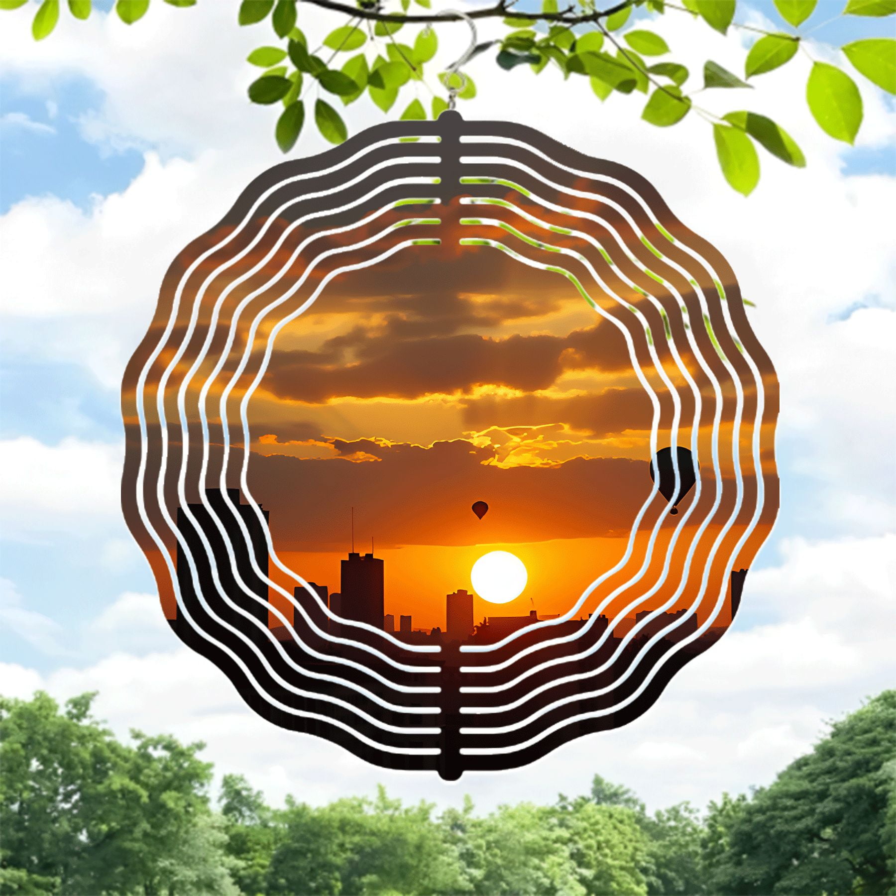 Metal Hanging Wind Spinners with Concentric Sound Wave Design - Vibrant ...