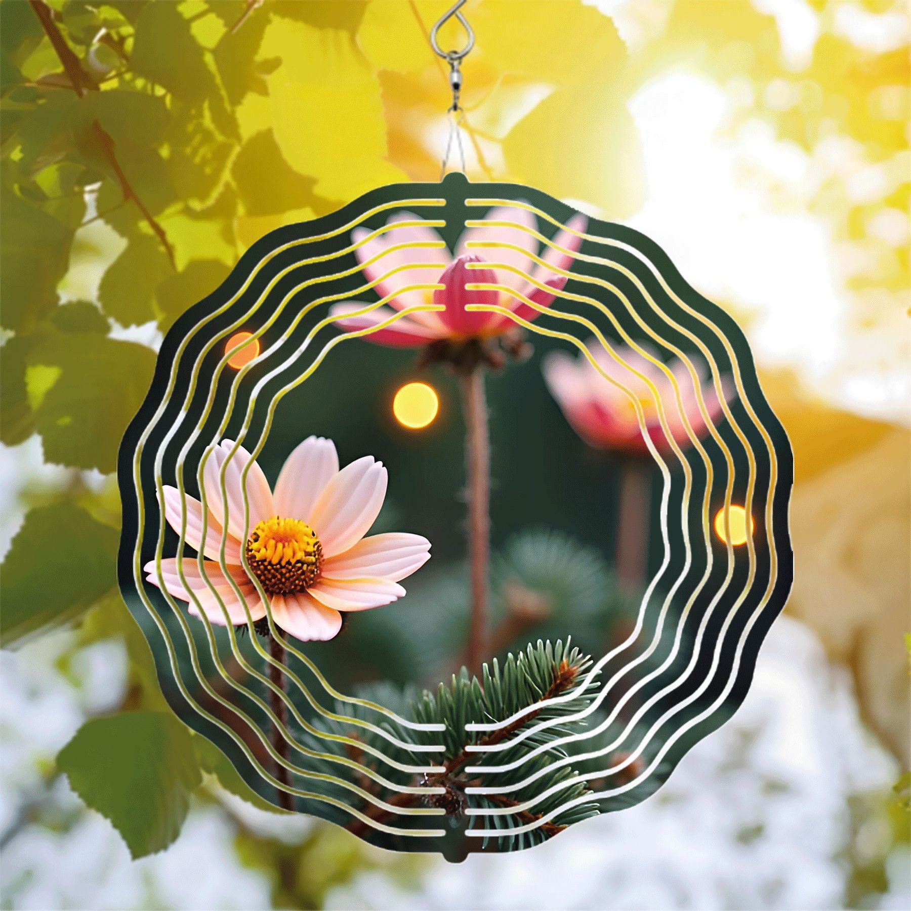 Metal Hanging Wind Spinners with Concentric Wave Design - Beautiful ...