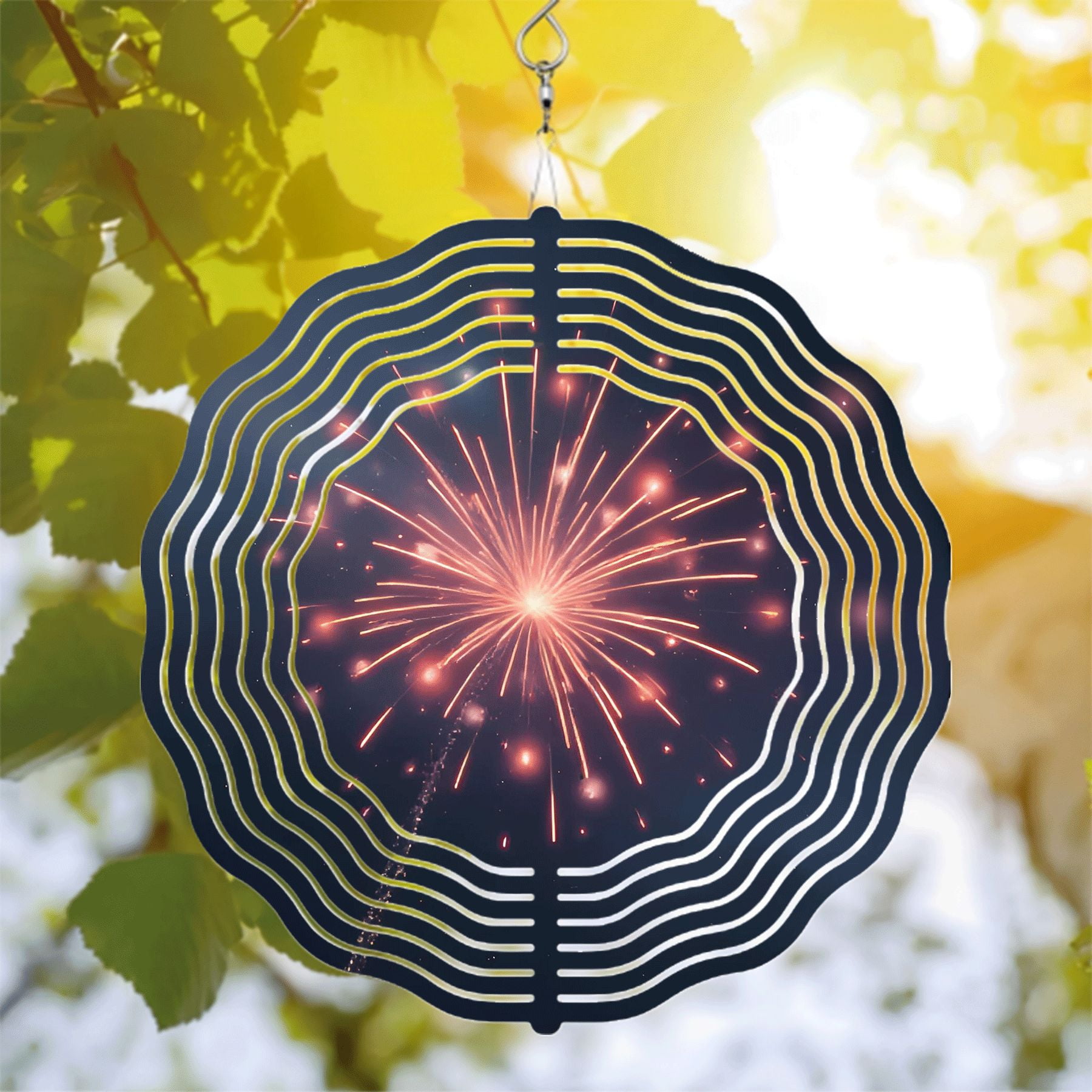 Metal Hanging Wind Spinners with Concentric Wave Design & Bright Orange ...