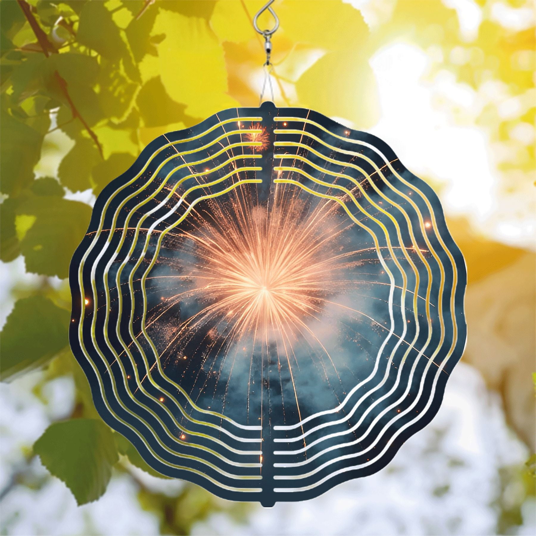 Metal Hanging Wind Spinners with Concentric Wave Design & Bright Orange ...