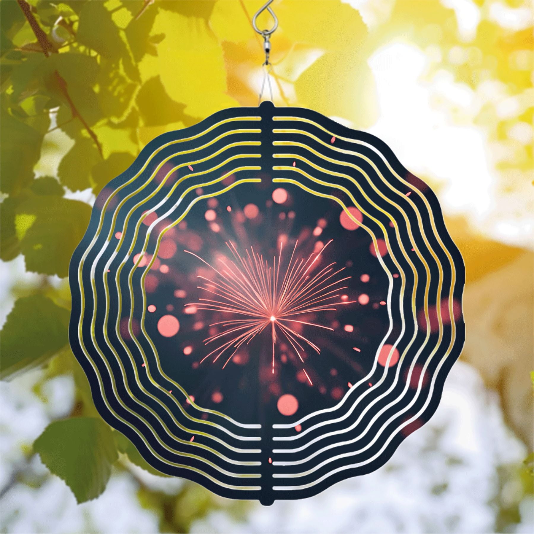 Metal Hanging Wind Spinners with Concentric Wave Design & Bright Red ...