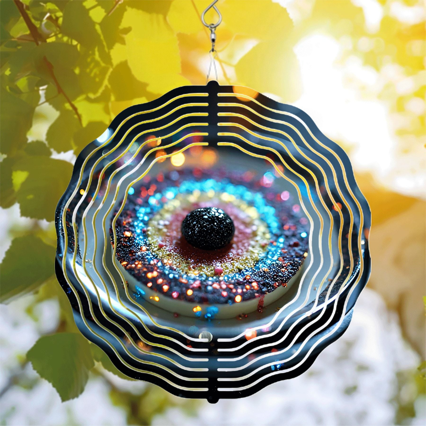 Metal Hanging Wind Spinners with Concentric Wave Design & Colorful ...