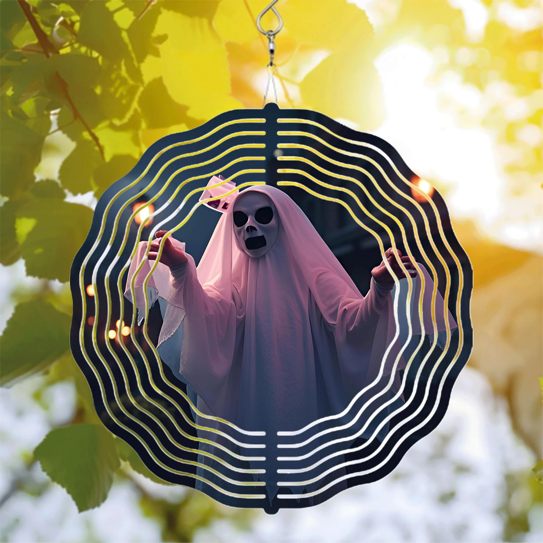 Metal Hanging Wind Spinners with Concentric Wave Design - Ghostly Skull ...