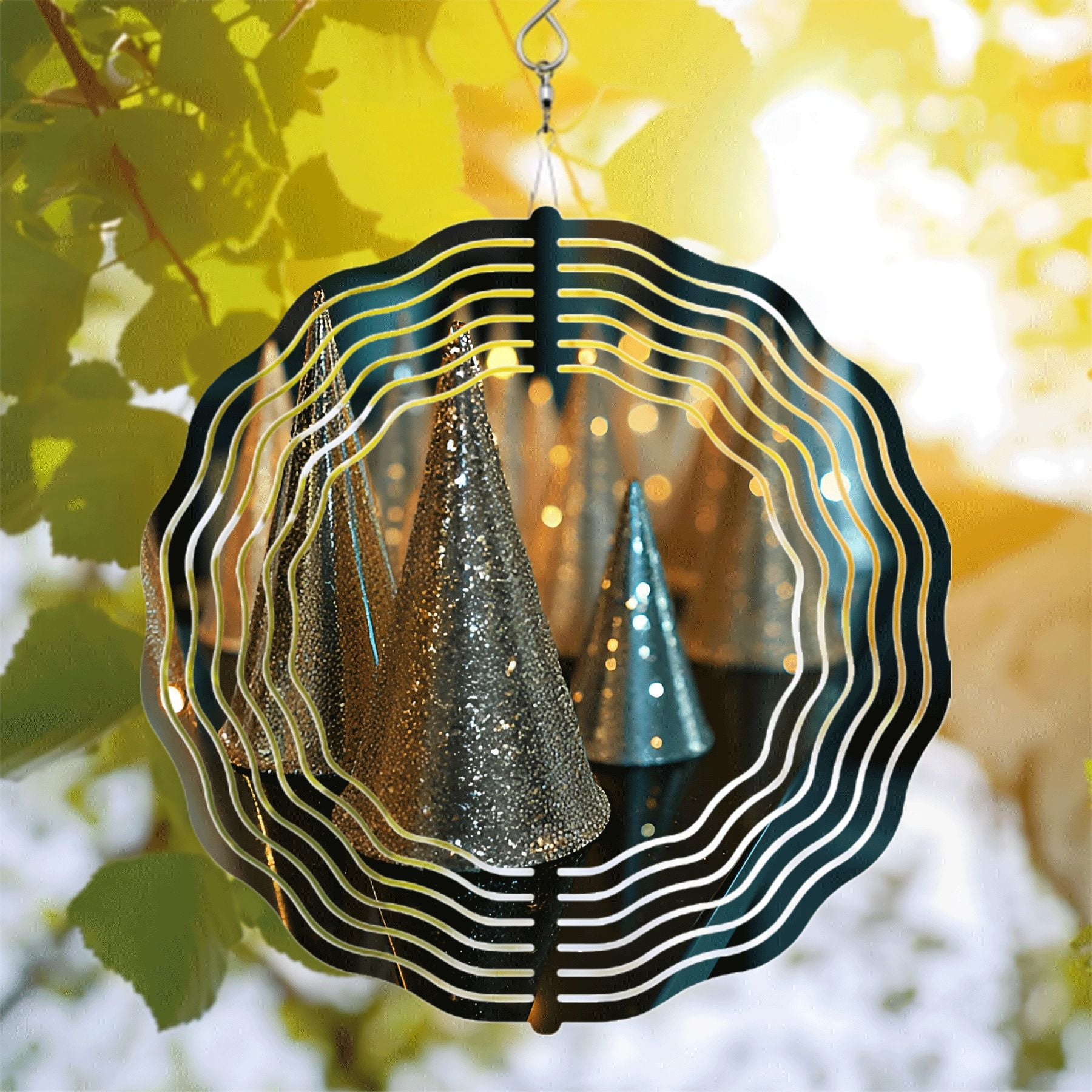 Metal Hanging Wind Spinners with Concentric Wave Design - Glittery ...