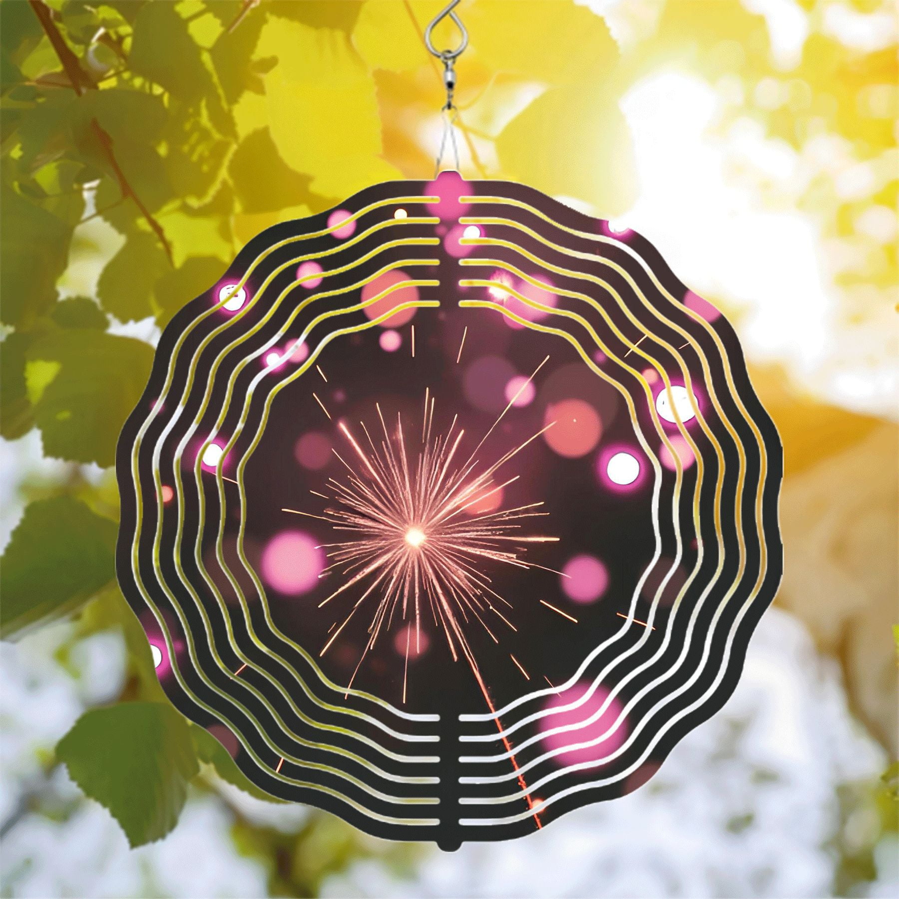 Metal Hanging Wind Spinners with Concentric Wave Design & Spark Burst ...